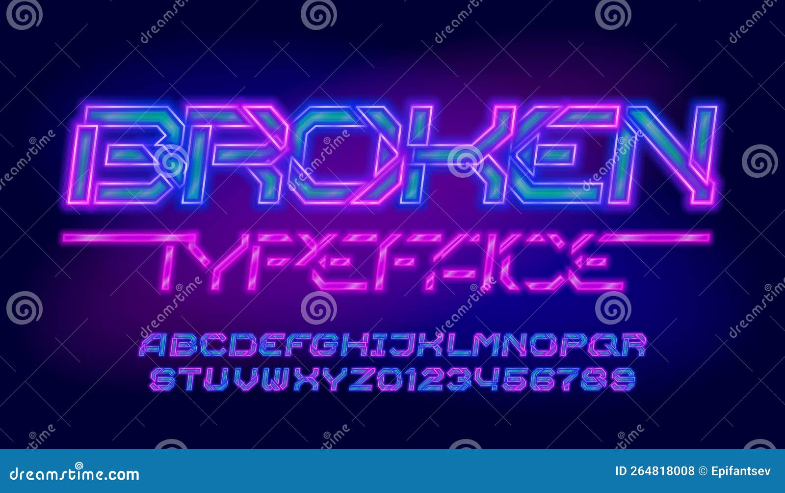 Broken Alphabet Font. Neon Colorful Letters and Numbers Stock Vector ...