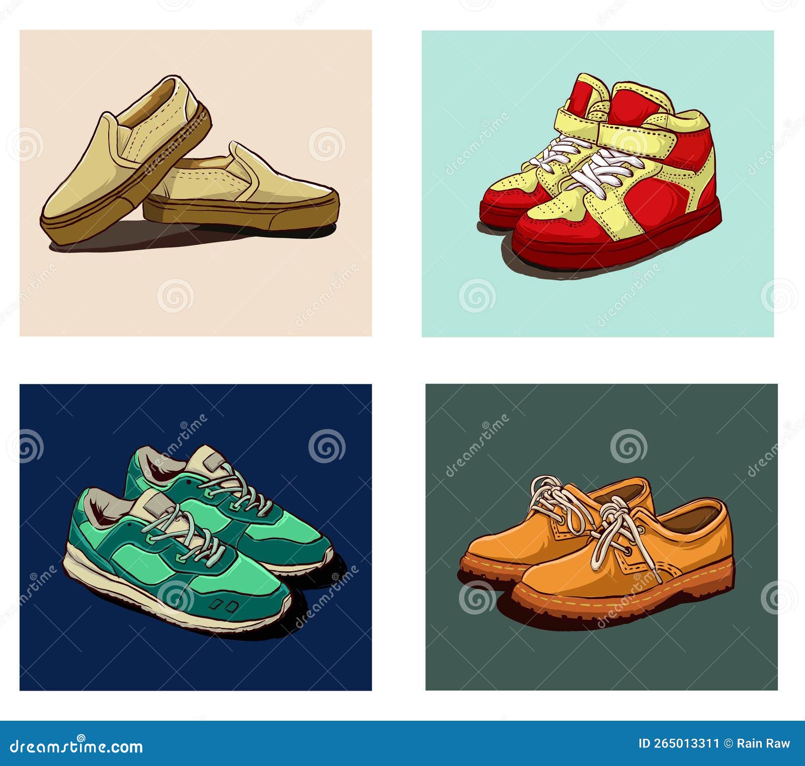 Vector Set of Cartoon Color Shoes Items. Flat Design Collection Stock ...