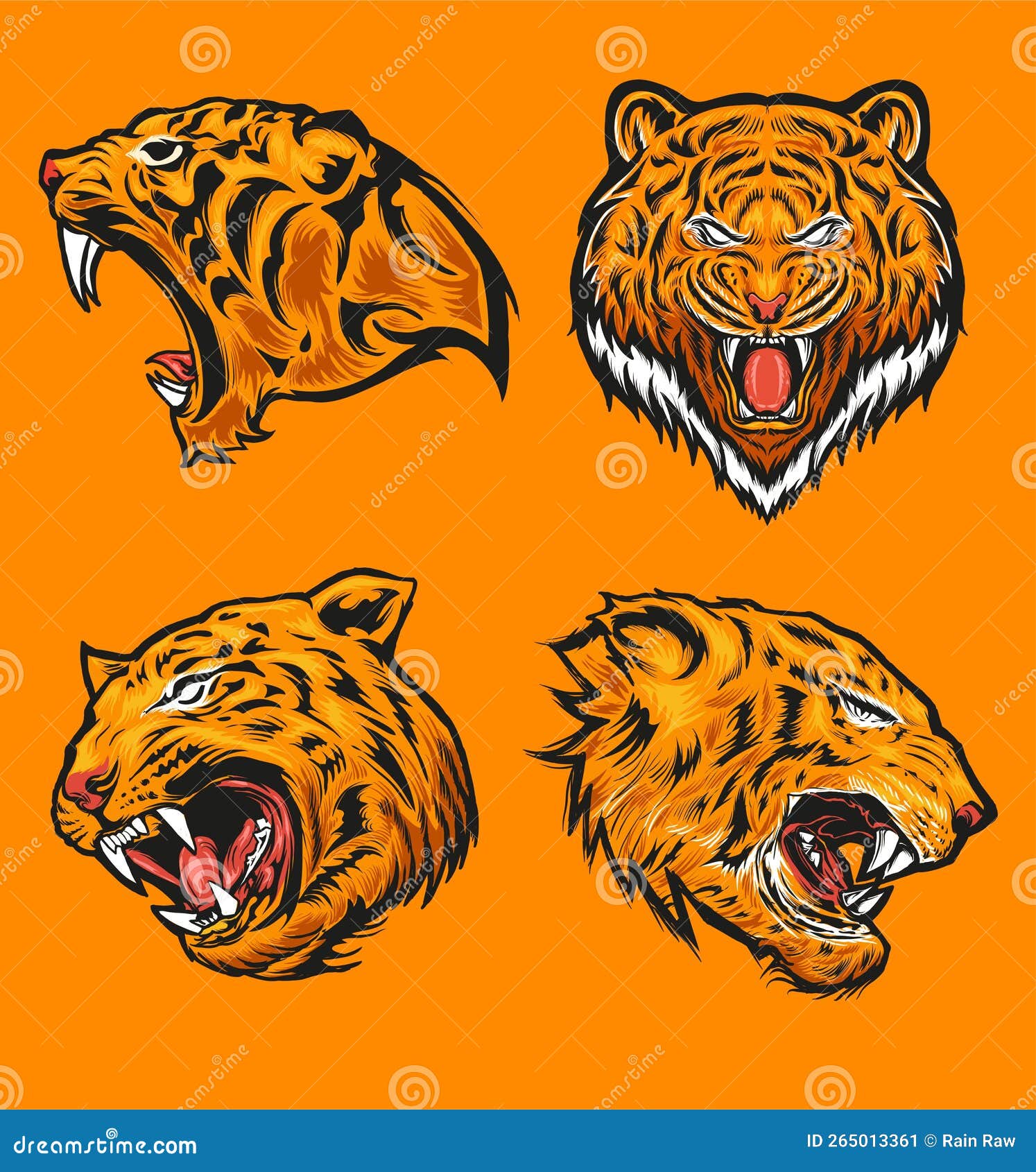 Angry Tiger Head Vector Illustration Set Stock Vector - Illustration of ...