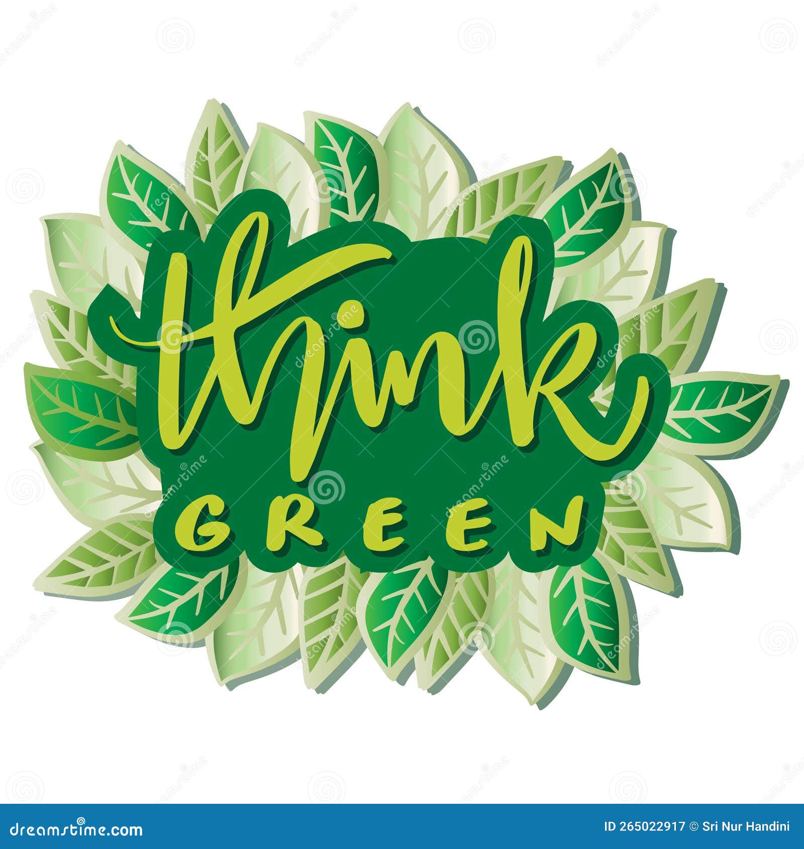 Think Green Hand Lettering with Leaves Background. Stock Illustration ...