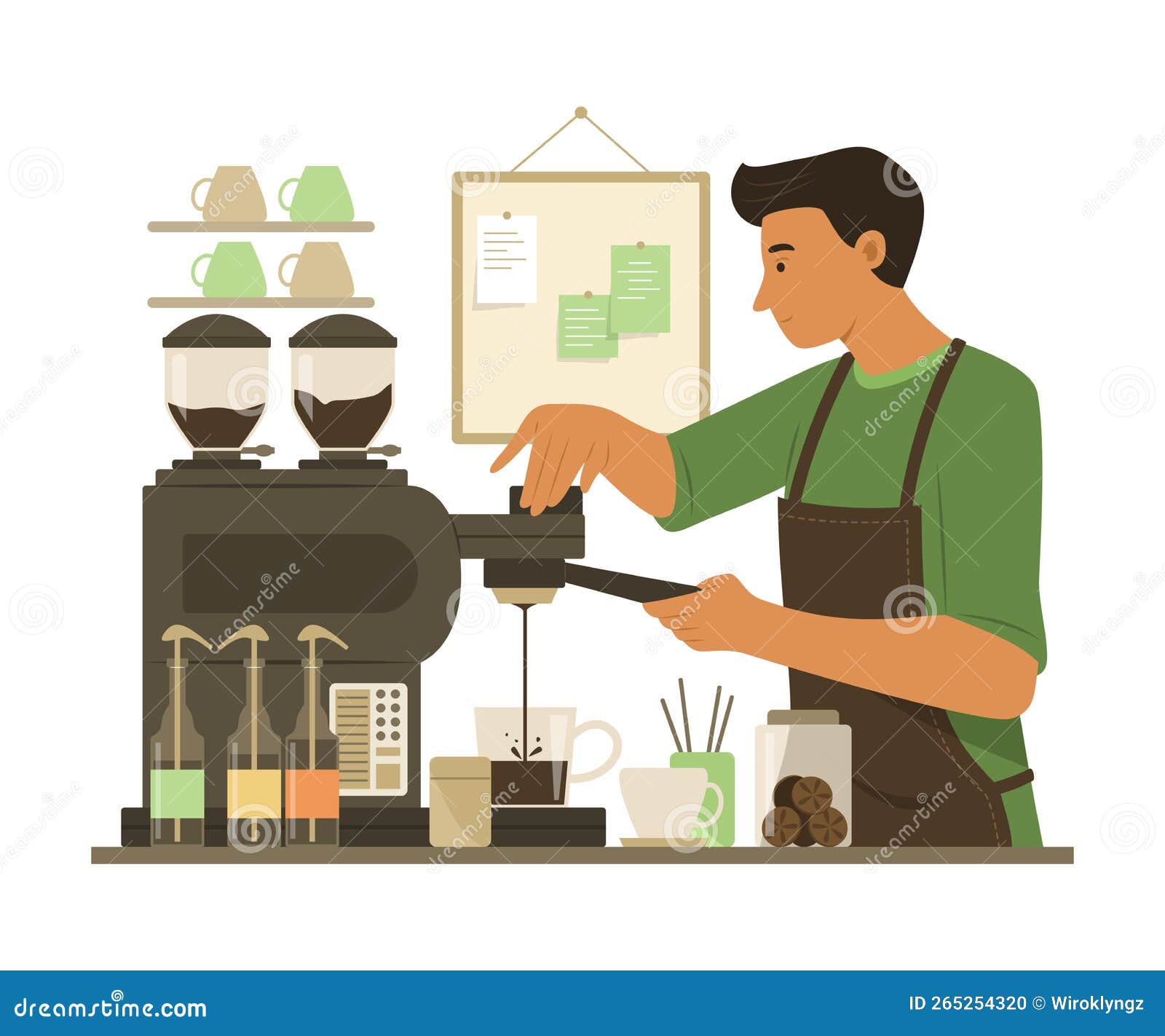 Barista Man Making Coffee in Cafe Stock Vector - Illustration of ...