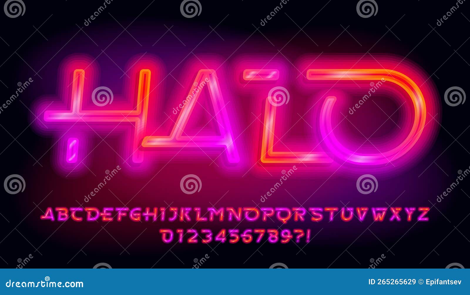 Halo Alphabet Font. Futuristic Bright Neon Letters and Numbers Stock ...