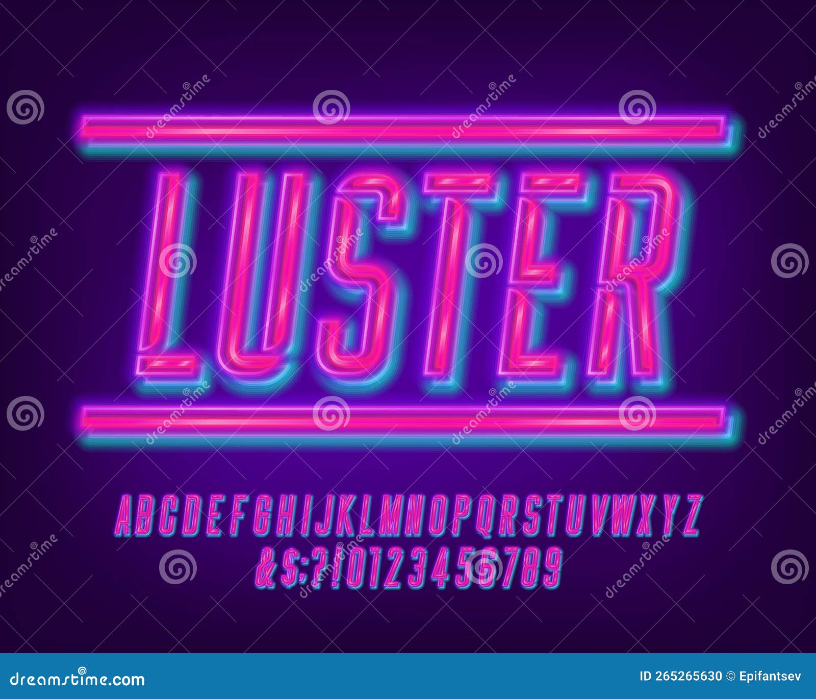Luster Alphabet Font. Glowing Neon 3d Letters And Numbers. Vector ...