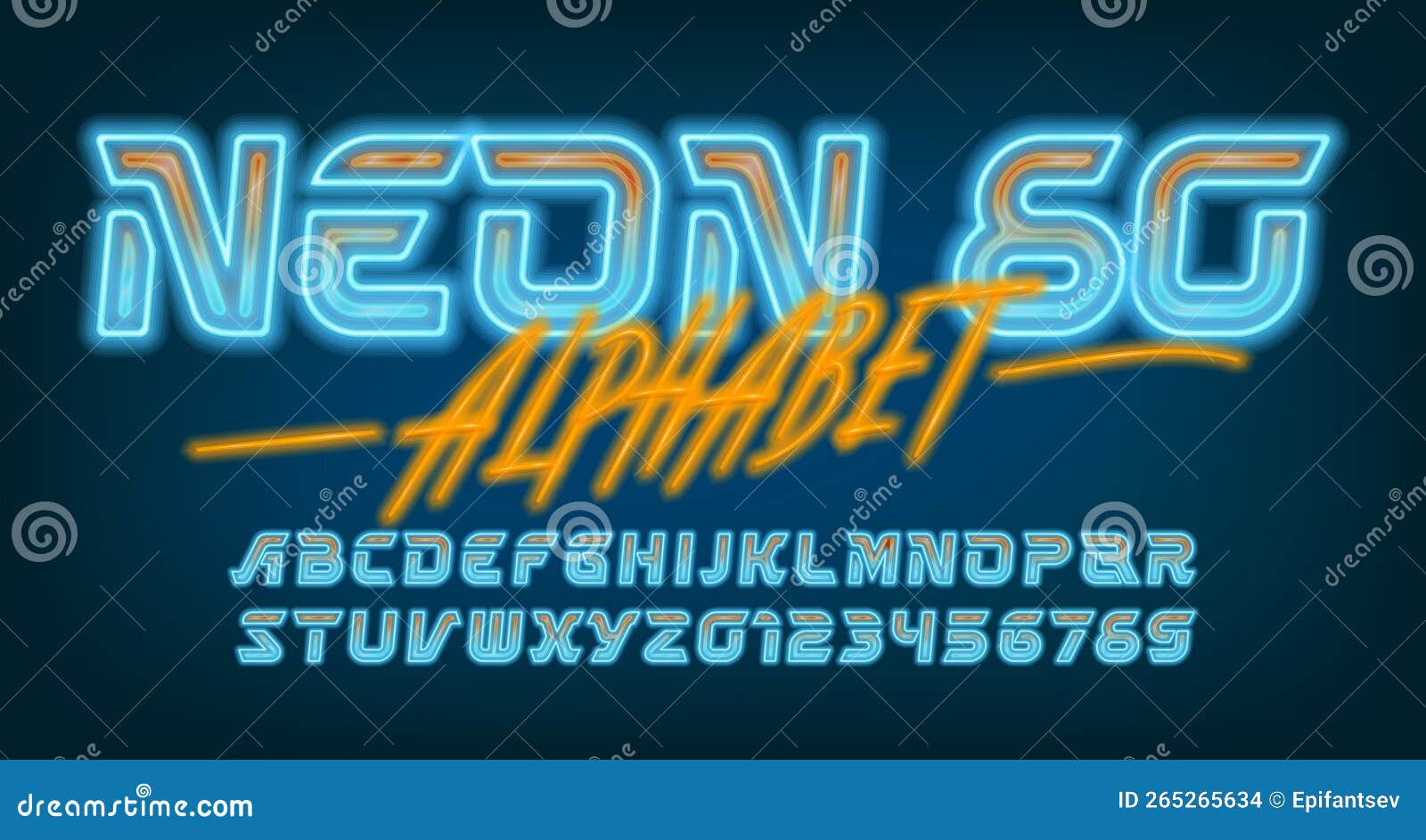 Neon 80 Alphabet Typeface. Glowing Neon Letters and Numbers Stock ...