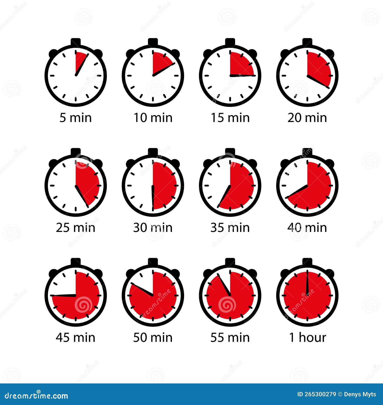 Countdown Timer. Clock, Stopwatch Vector Icons Set. Full Rotation Arrow ...
