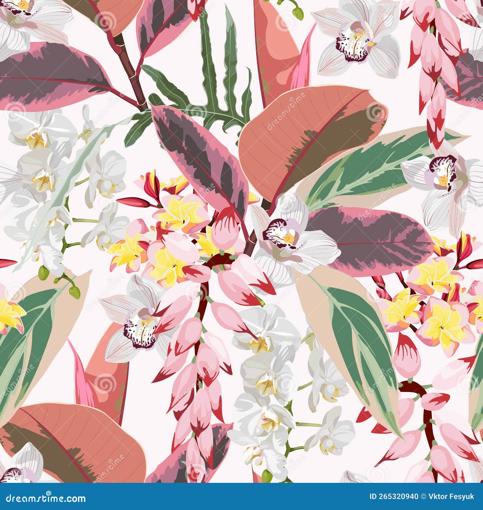 Fashionable Seamless Tropical Pattern with Tropical Pink Leaves and ...