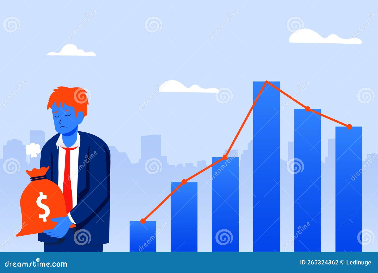 Sad Businessman with Chart Graph Arrow Down, Bankruptcy Concept, Economic Downturn and Global ...