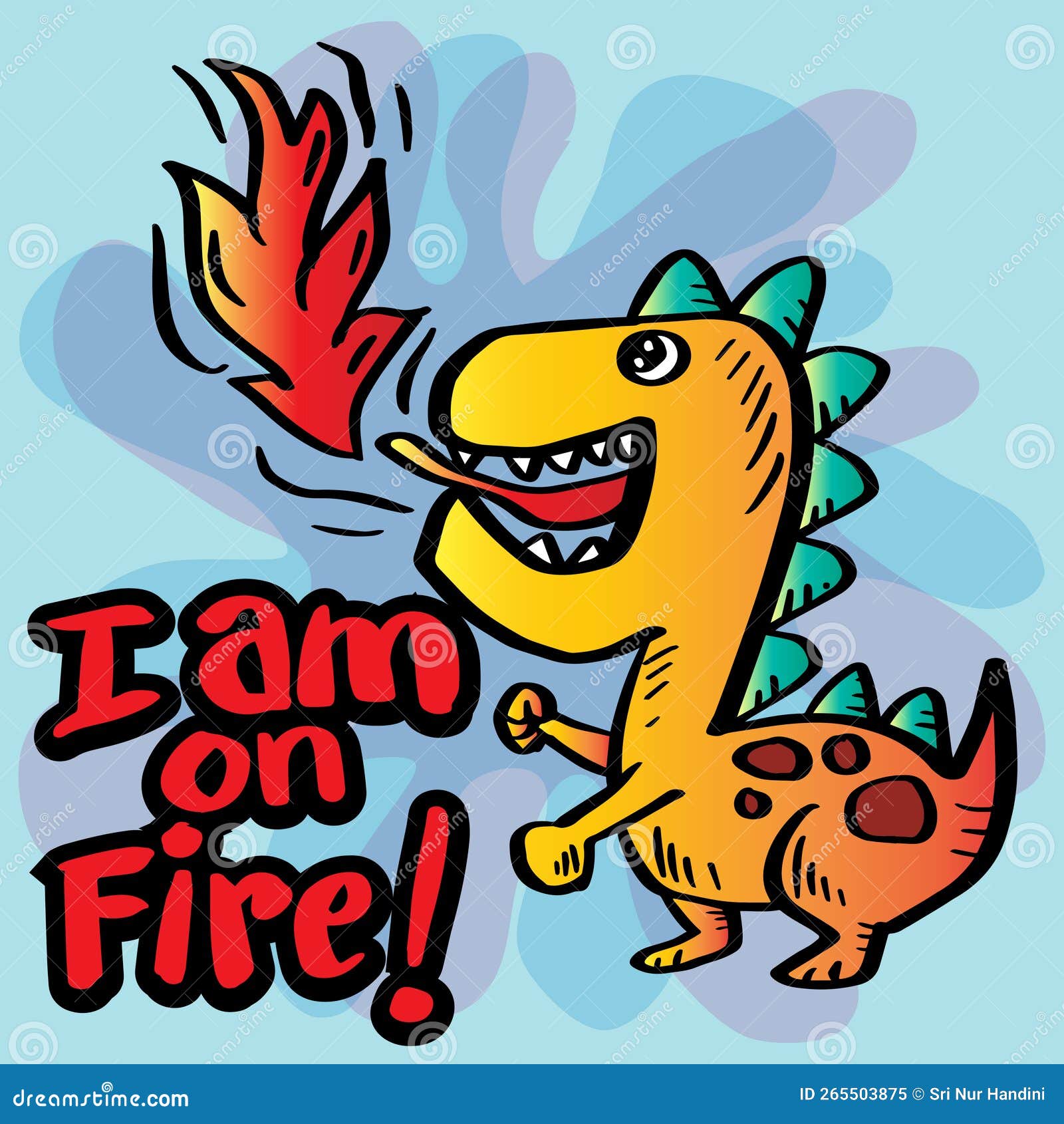 I am on Fire with Dinosaur Cartoon. Stock Illustration - Illustration ...