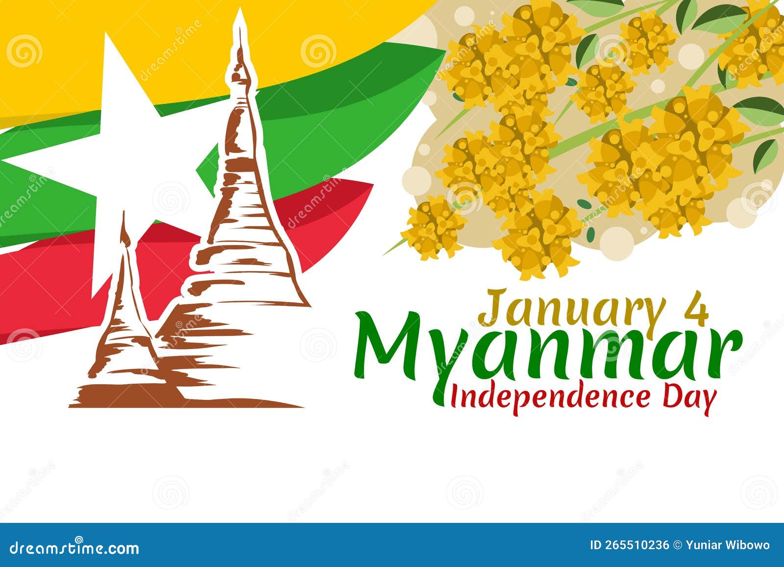 January 4, National Day of Myanmar with National Landmark Vector ...