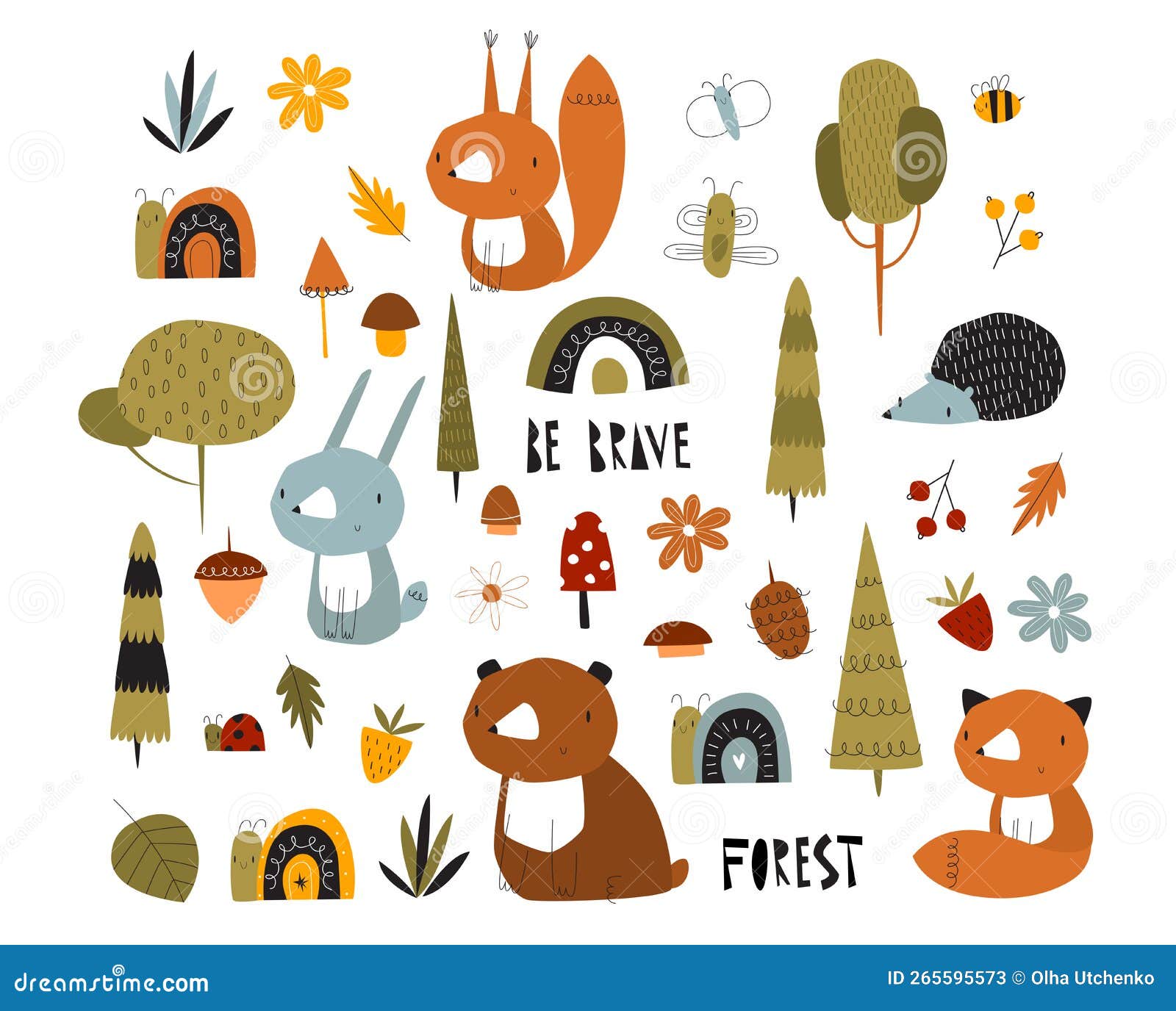 Animals And Plants Of Madagascar: Baobab Tree, Zebu, Ravenala Vector ...