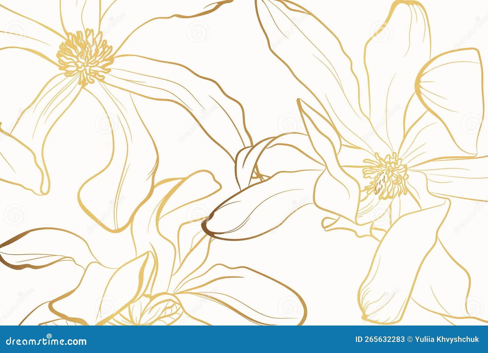 Luxury Wallpaper Design with Golden Magnolia Flowers and Natural ...