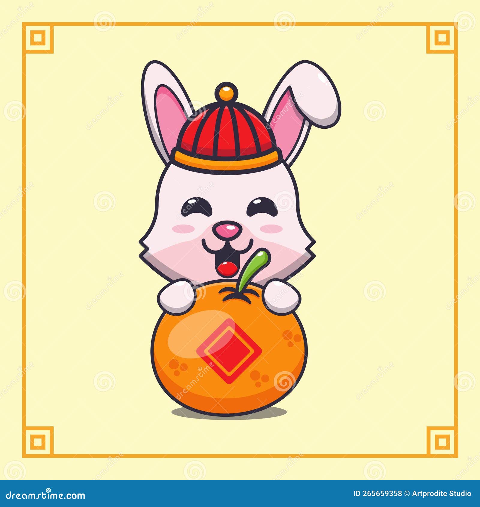 Cute Rabbit in Chinese New Year Cartoon Vector Illustration. Stock ...