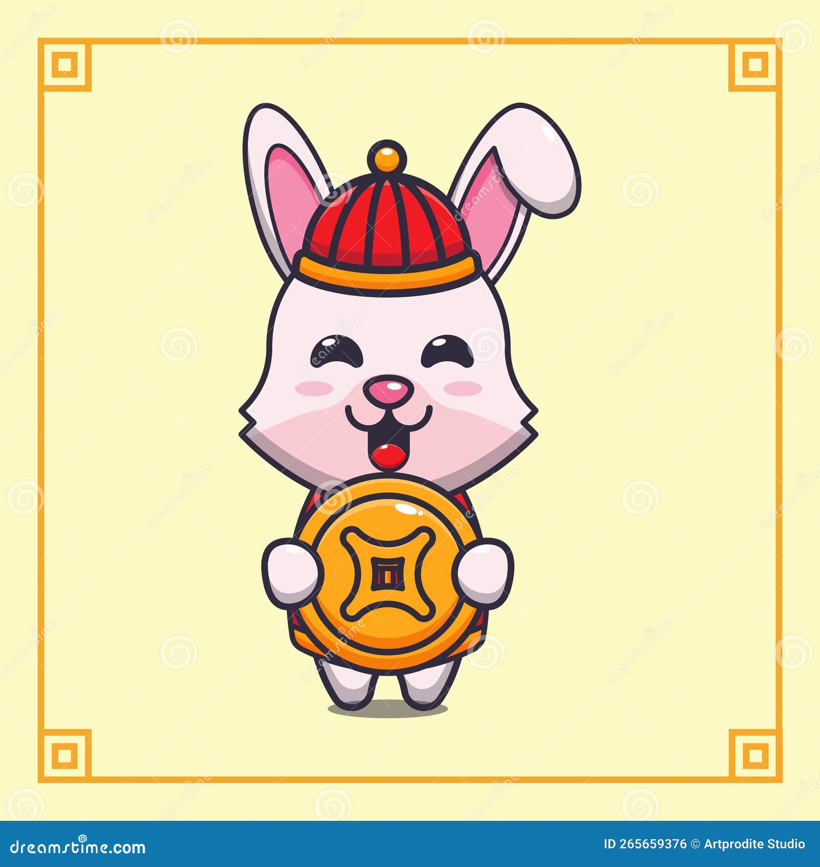 Cute Rabbit in Chinese New Year Cartoon Vector Illustration. Stock ...