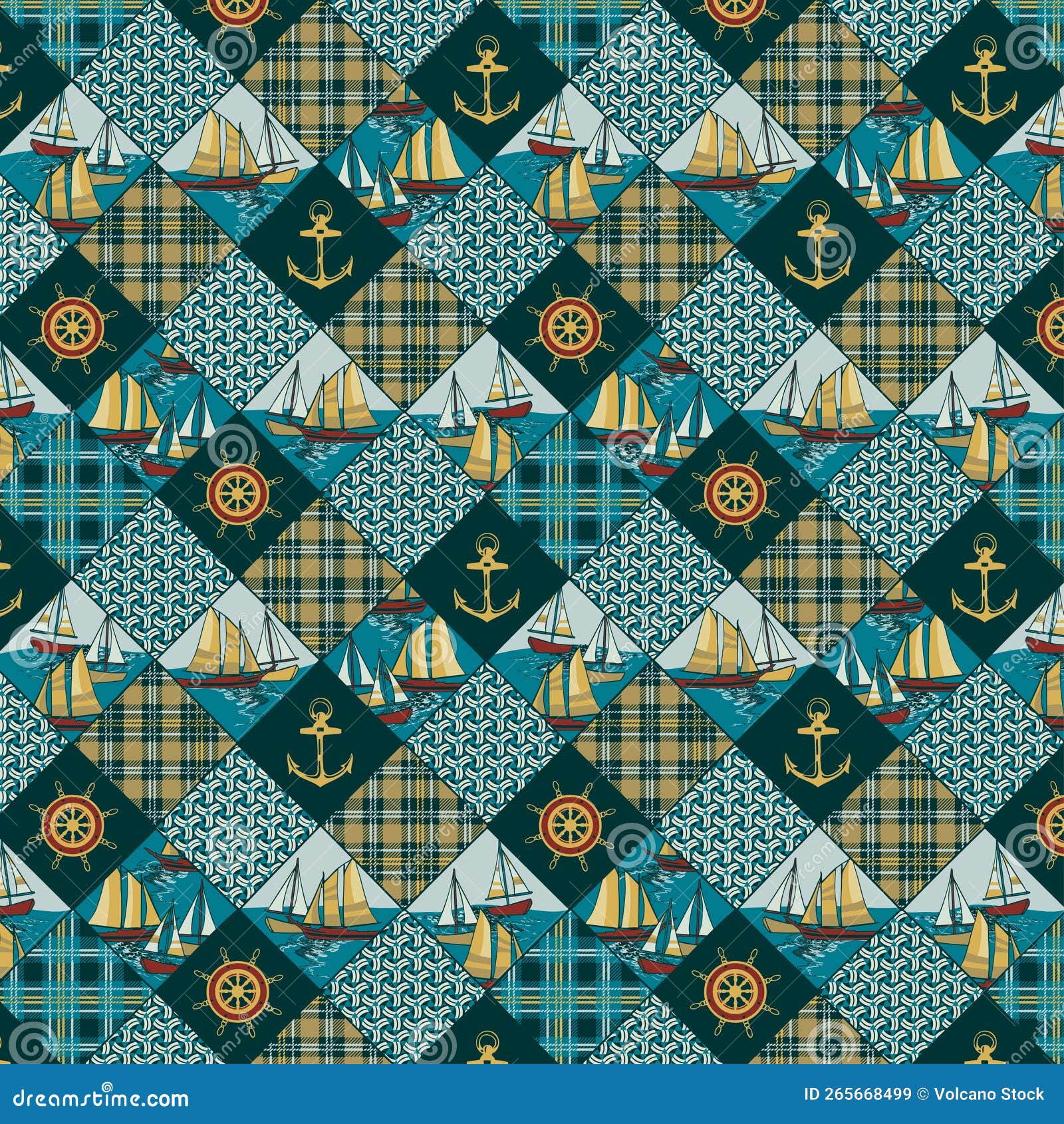 Nautical and Marina Elements Patchwork Wallpaper Abstract Marine Vector ...