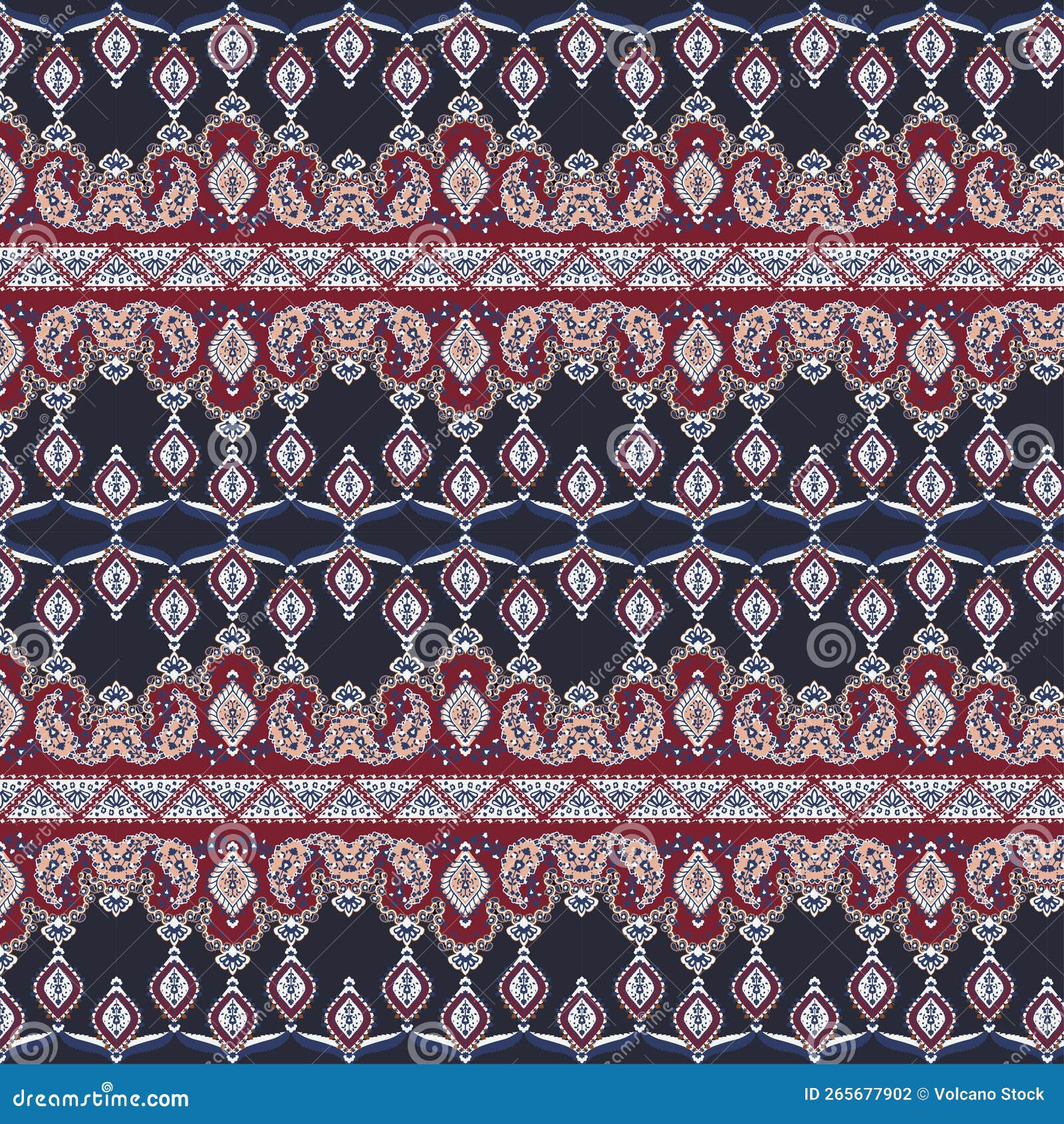 Paisley Stripe Seamless Pattern. Ethnic Floral Wallpaper. Decorative ...