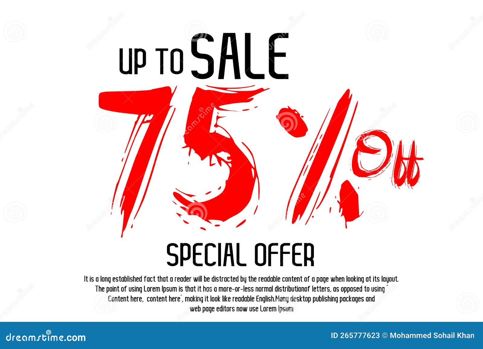 Discount with the Price is 75 Percent Off Red Color Brush Text Stock ...