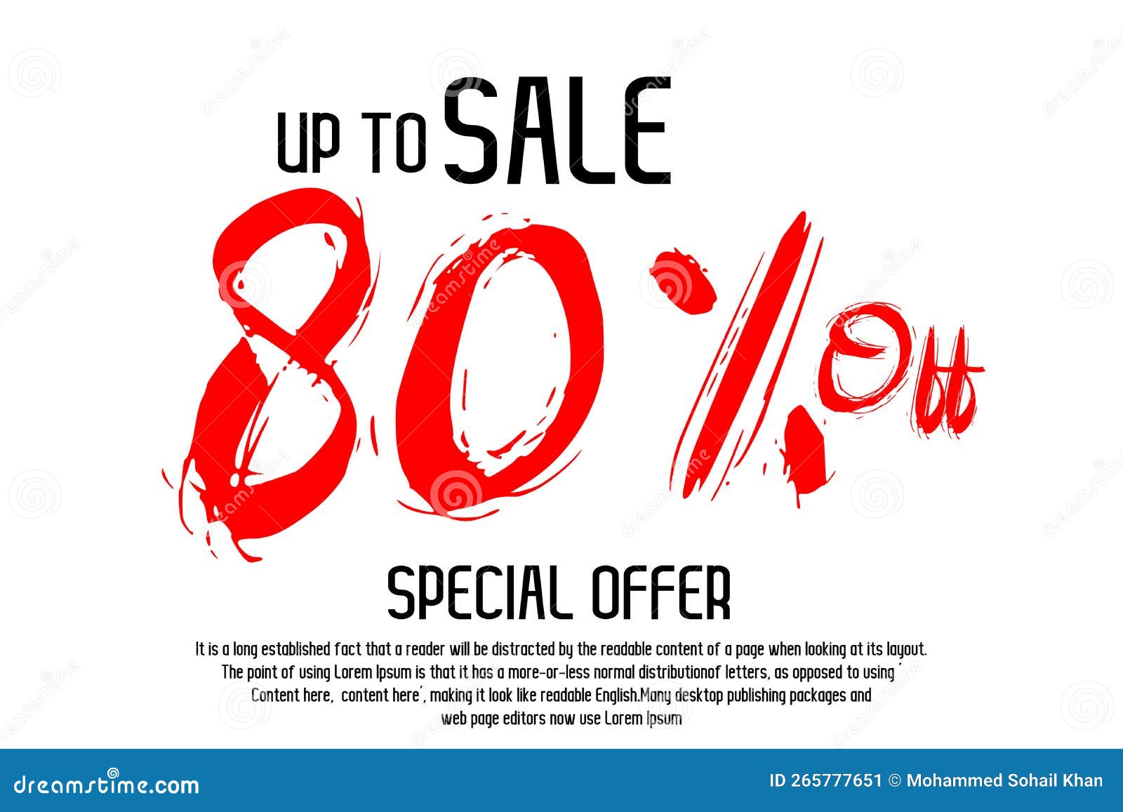 Discount with the Price is 80 Percent Off Red Color Brush Text Stock ...