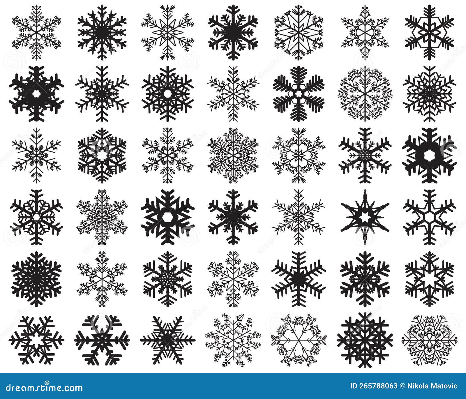 Set of Different Black Snowflakes Stock Illustration - Illustration of ...