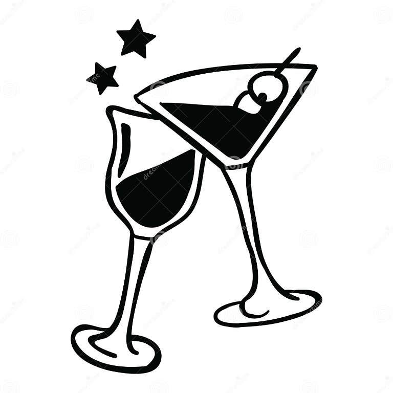 Hand Drawing Style of Glass Coctails Line Art Icon Vector Stock Vector ...