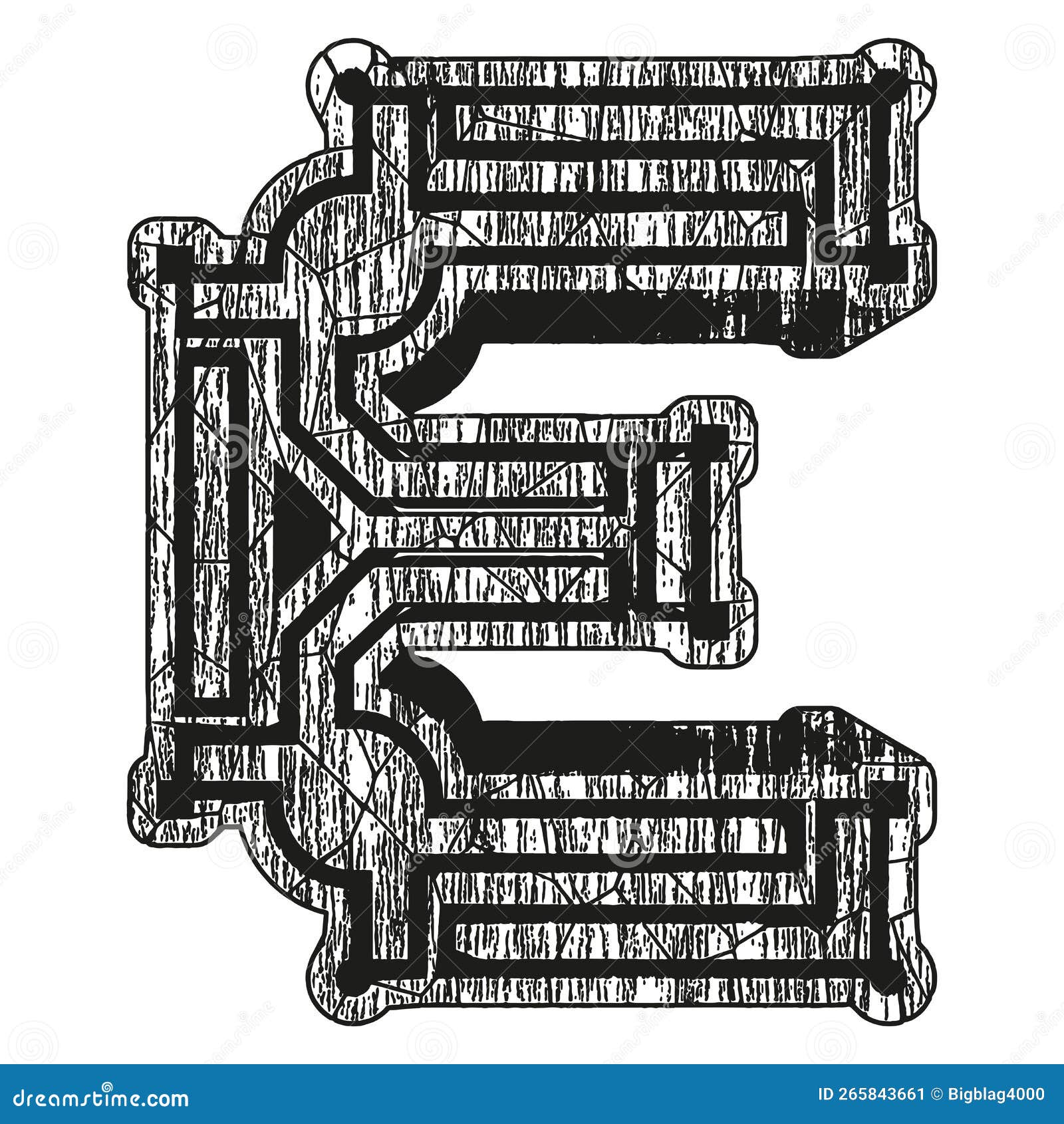 Decorative Ancient Letter on White Background. Art Font Illustration ...