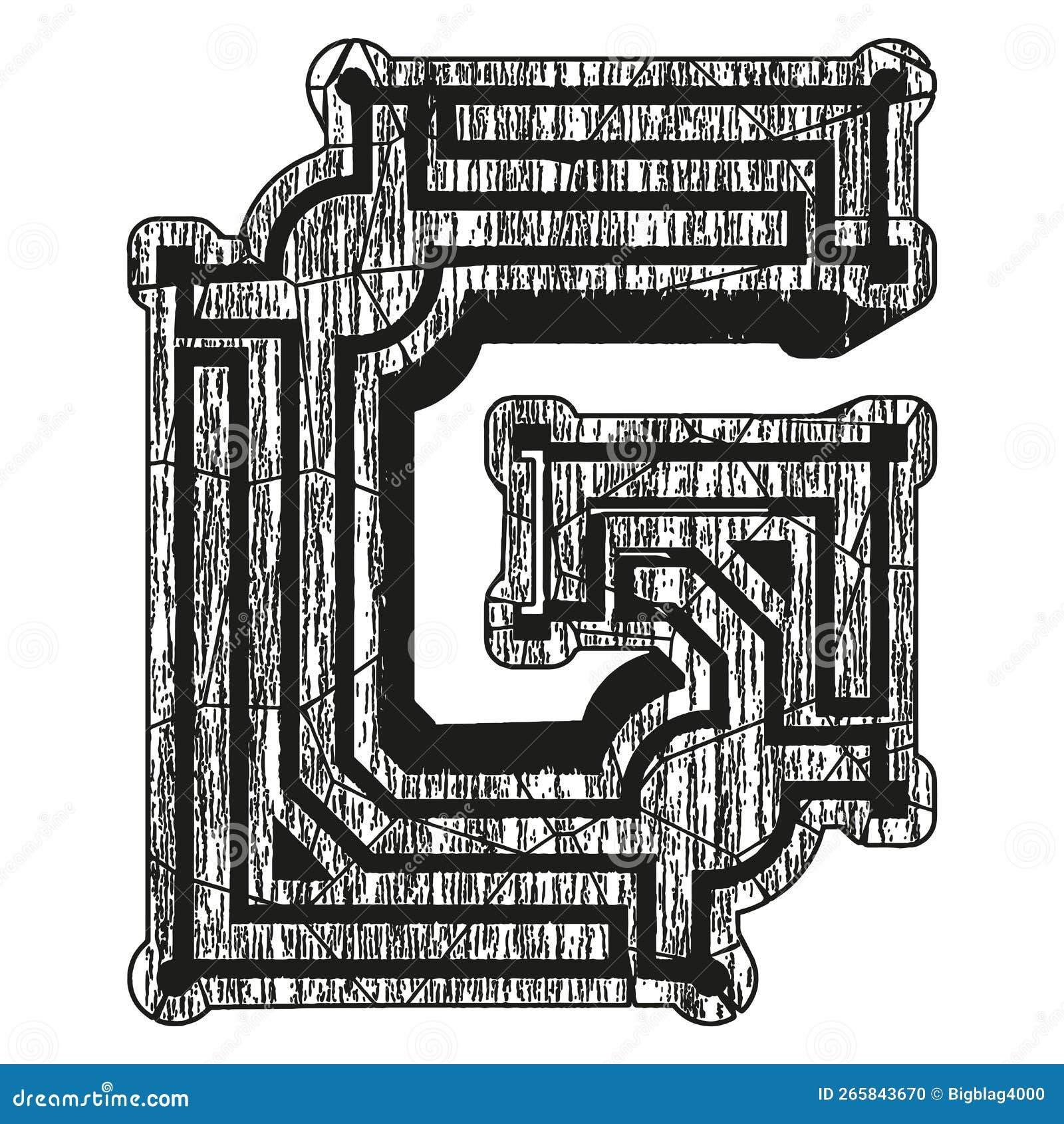 Decorative Ancient Letter on White Background. Art Font Illustration ...