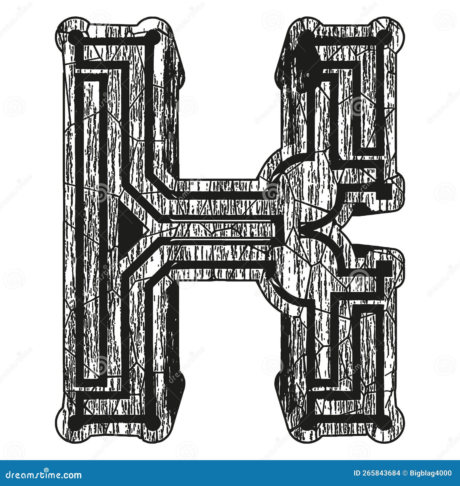 Decorative Ancient Letter on White Background. Art Font Illustration ...