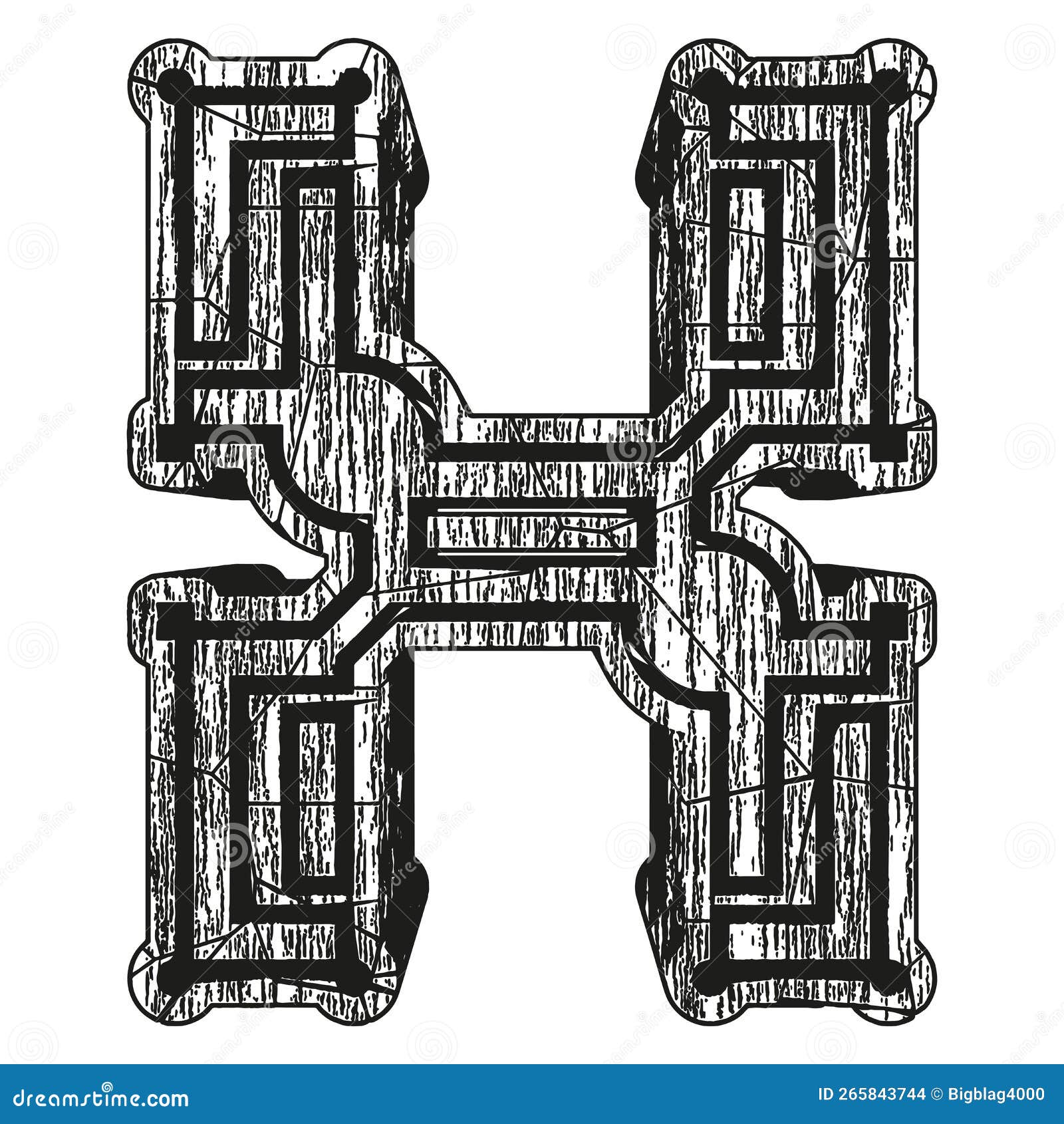 Decorative Ancient Letter on White Background. Art Font Illustration ...