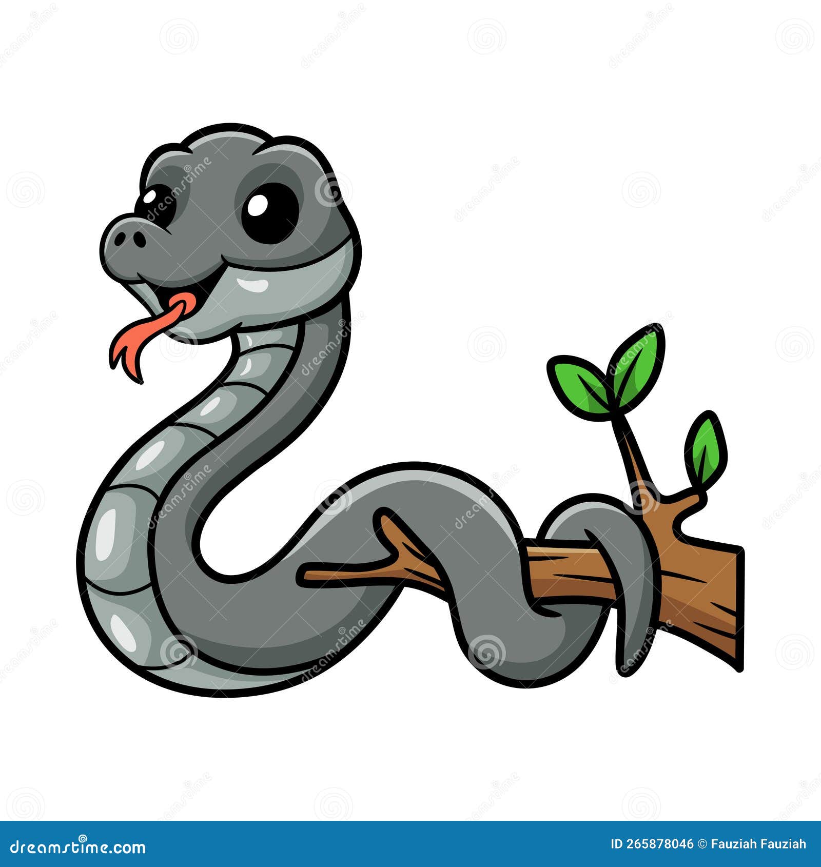 Cute Black Mamba Snake Cartoon On Tree Branch Vector Illustration ...