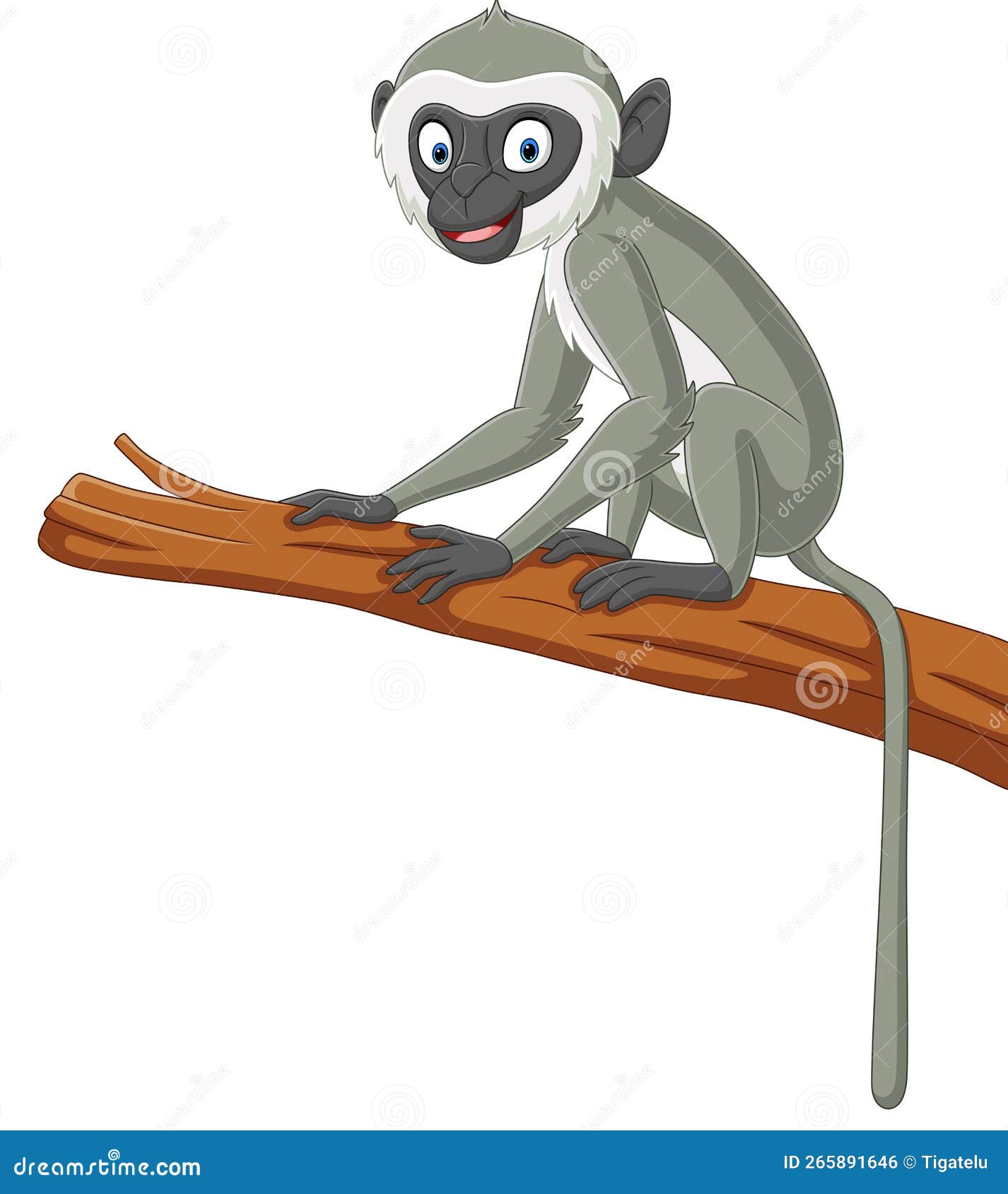 Cute Langur Monkey Cartoon on Tree Branch Stock Vector - Illustration ...