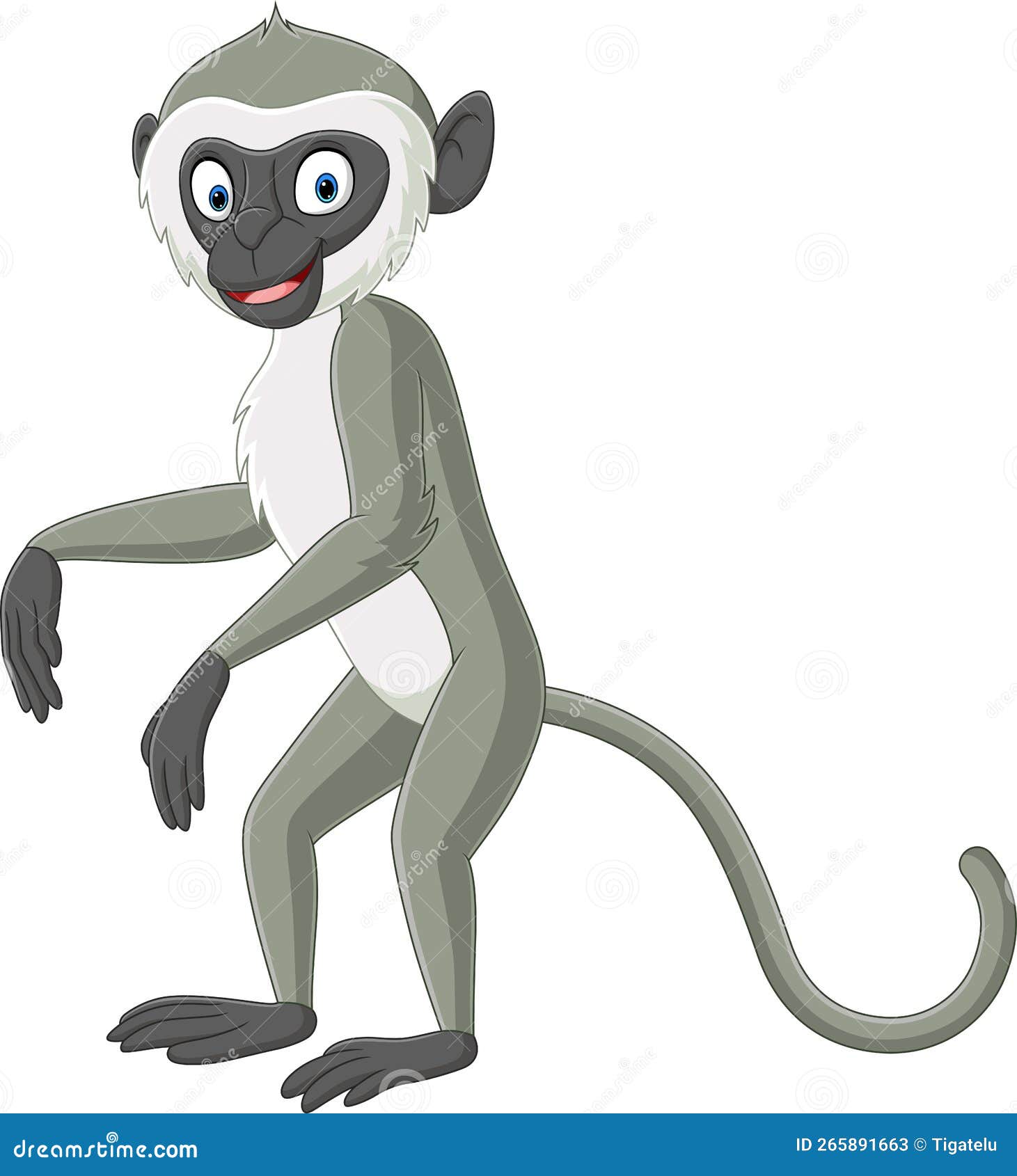 Cute Grey Langur Monkey Cartoon Stock Vector - Illustration of drawing ...