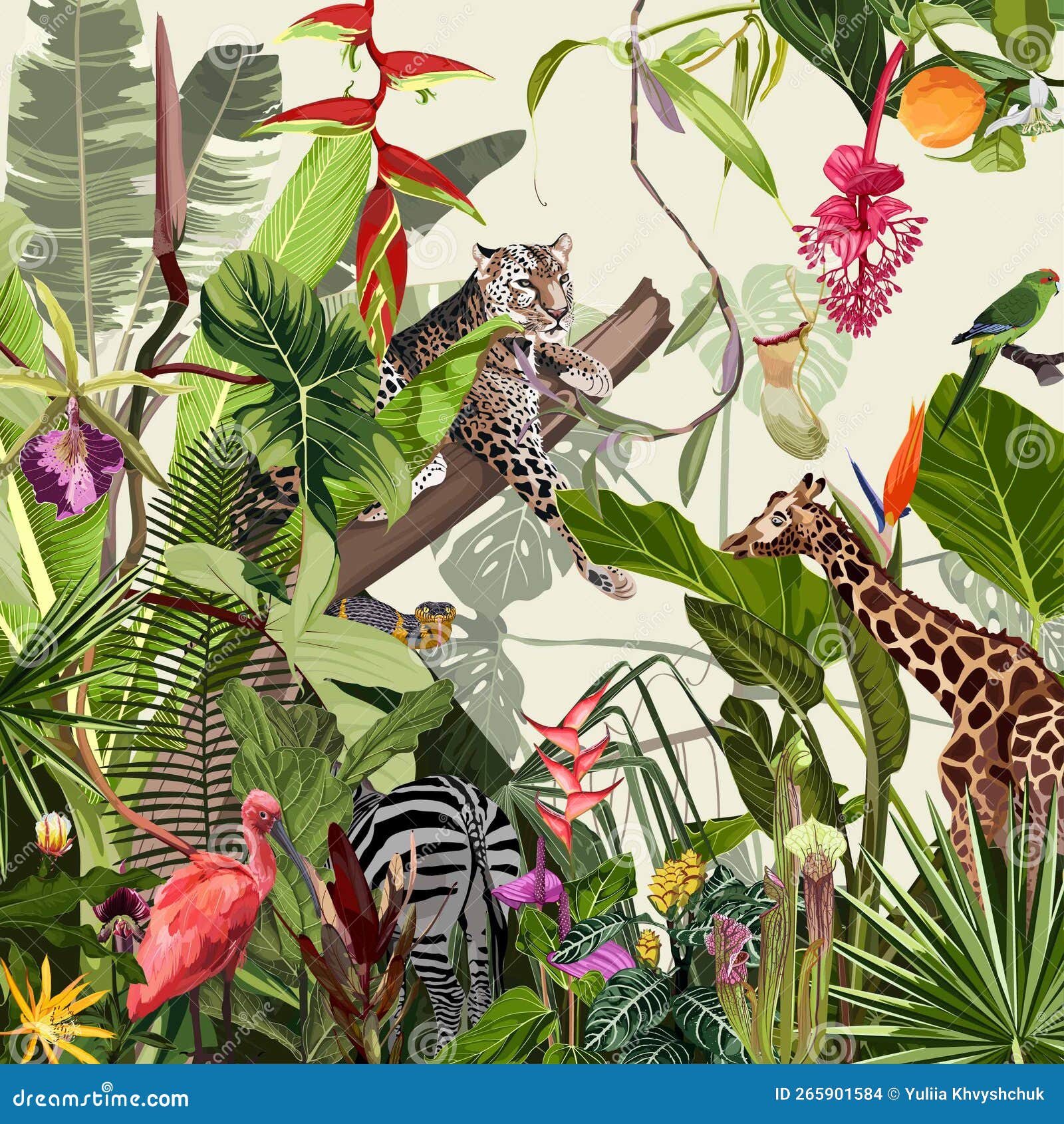 Tropical Bright Botanical Landscape, Palm Tree, Banana Tree, Plant ...