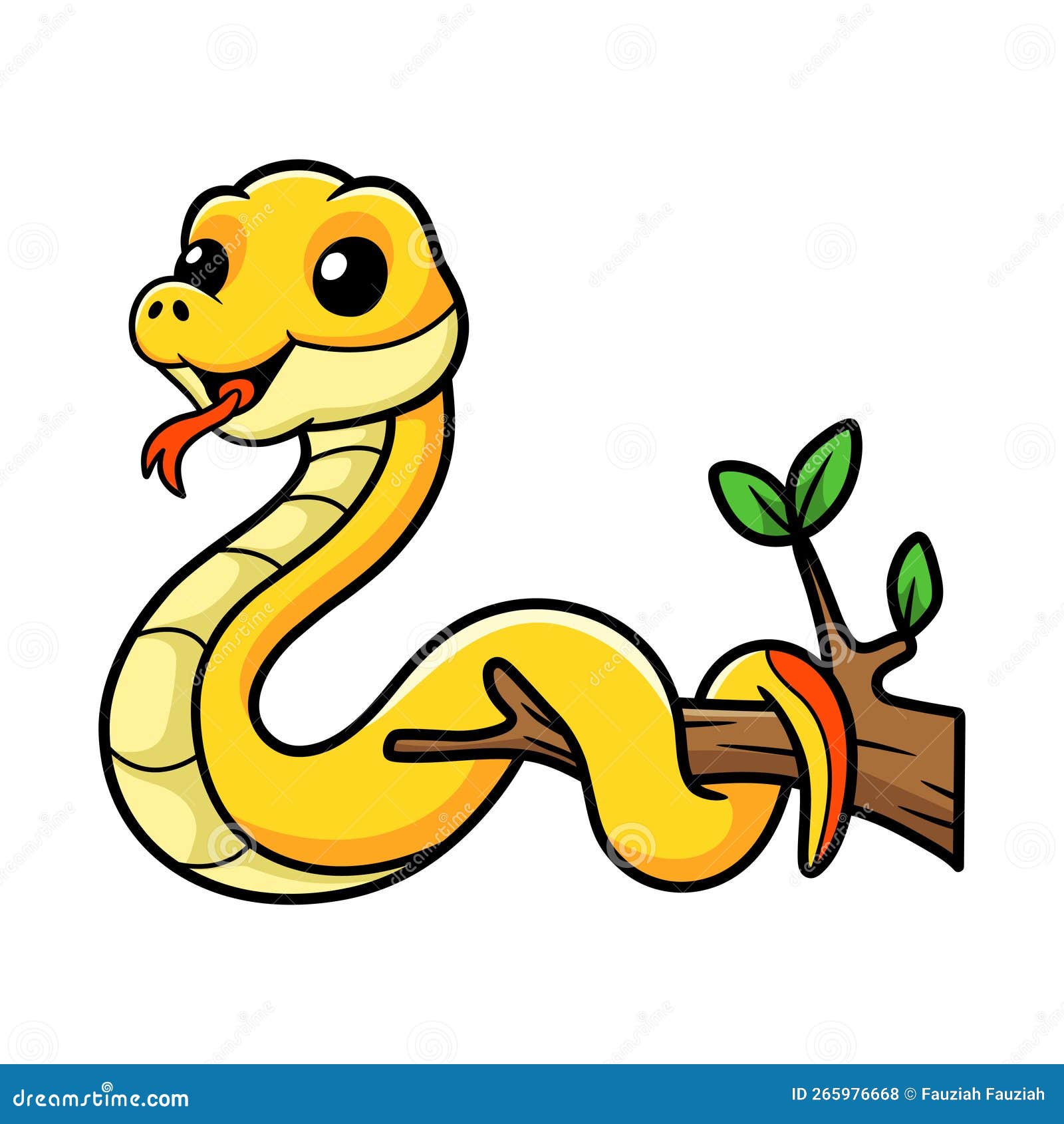 Cute Yellow Insularis Snake Cartoon on Tree Branch Stock Vector ...