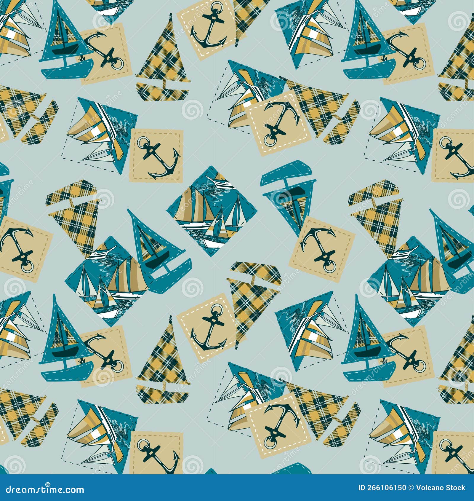 Nautical Marine Sailing Elements Patchwork Vintage Vector Seamless ...