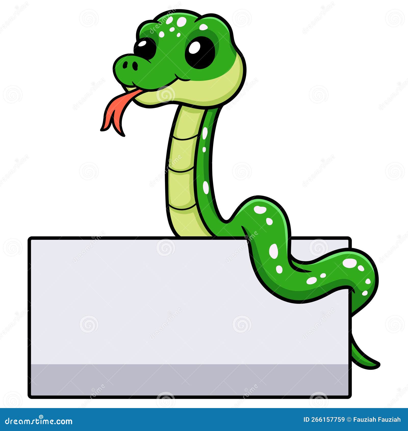 Cute Green Tree Python Cartoon with Blank Sign Stock Vector ...