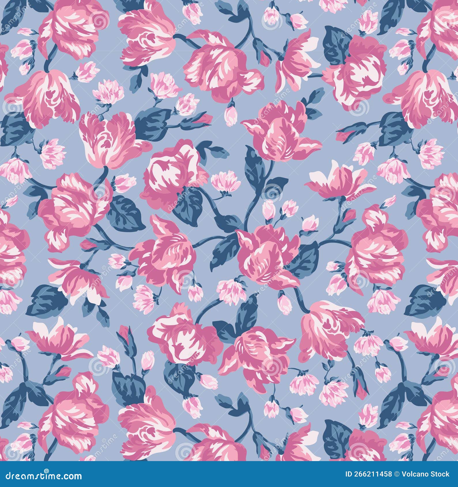 Beautiful Seamless Color Rose Pattern on Blue Background, Vector ...