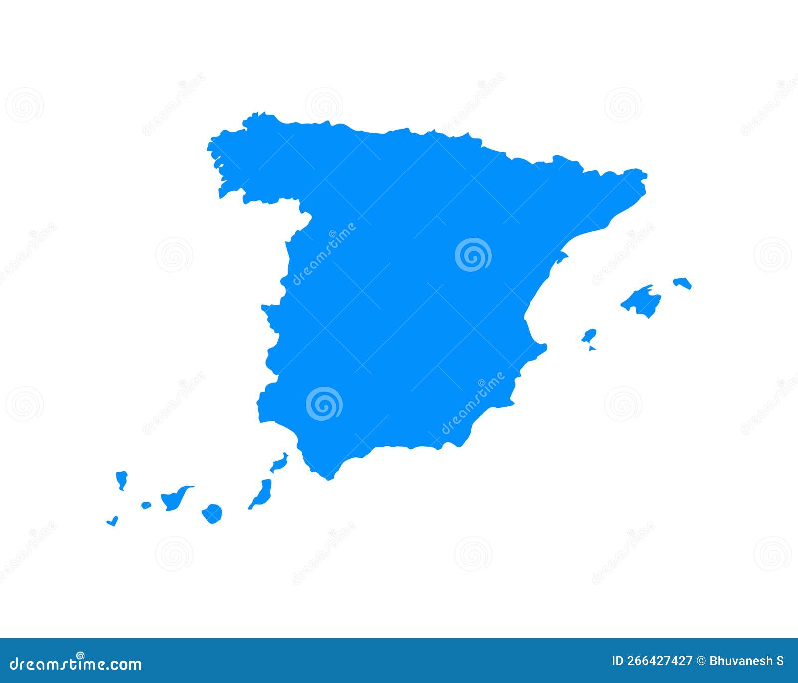 Blue Coloured Map Design on Country Spain Isolated on White Background ...