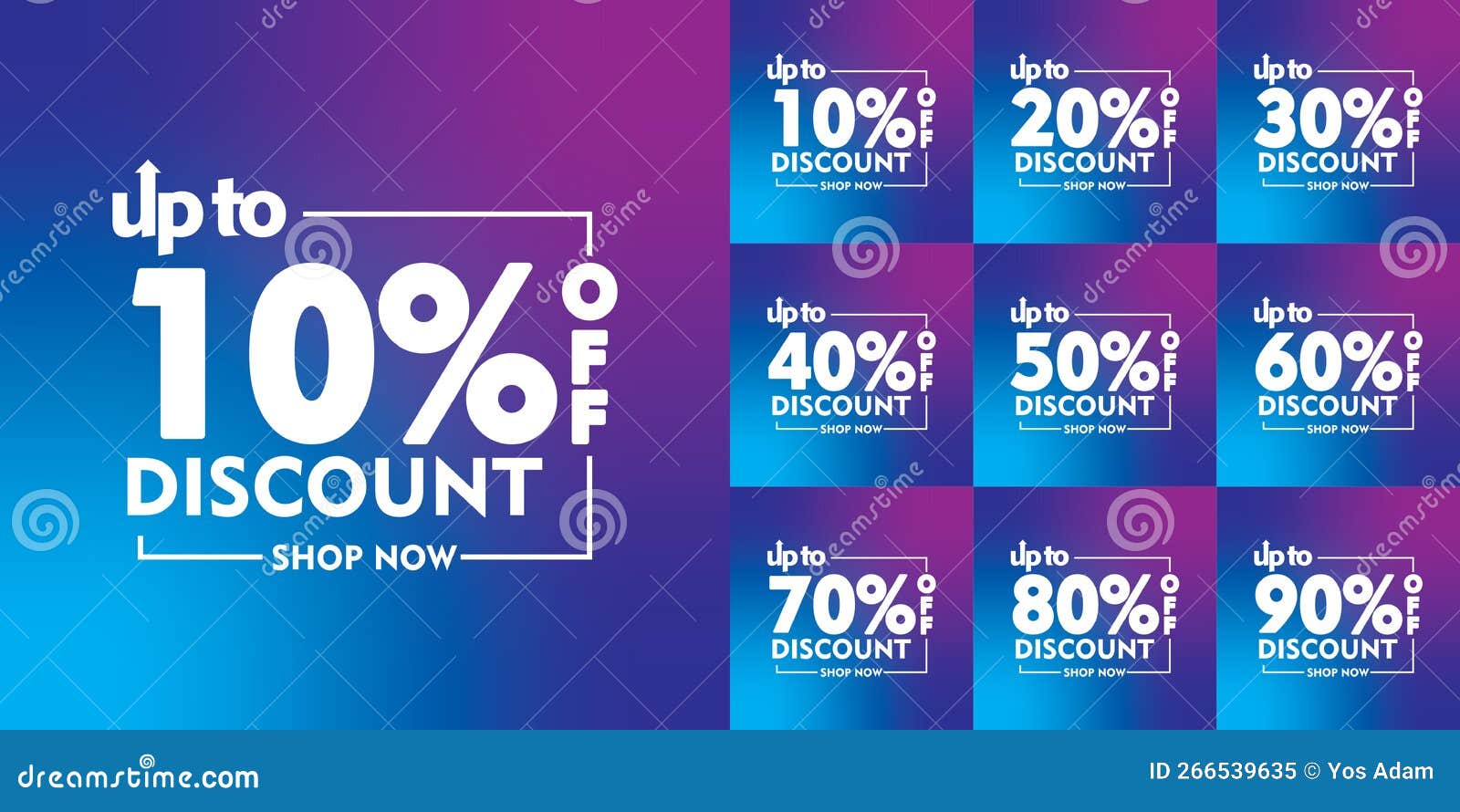 Blue Sale Discount Set on Square Blue Background Vector Illustration ...