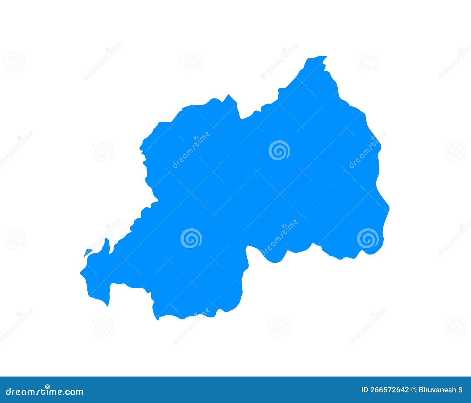 Blue Coloured Map Design on Country Rwanda Isolated on White Background ...