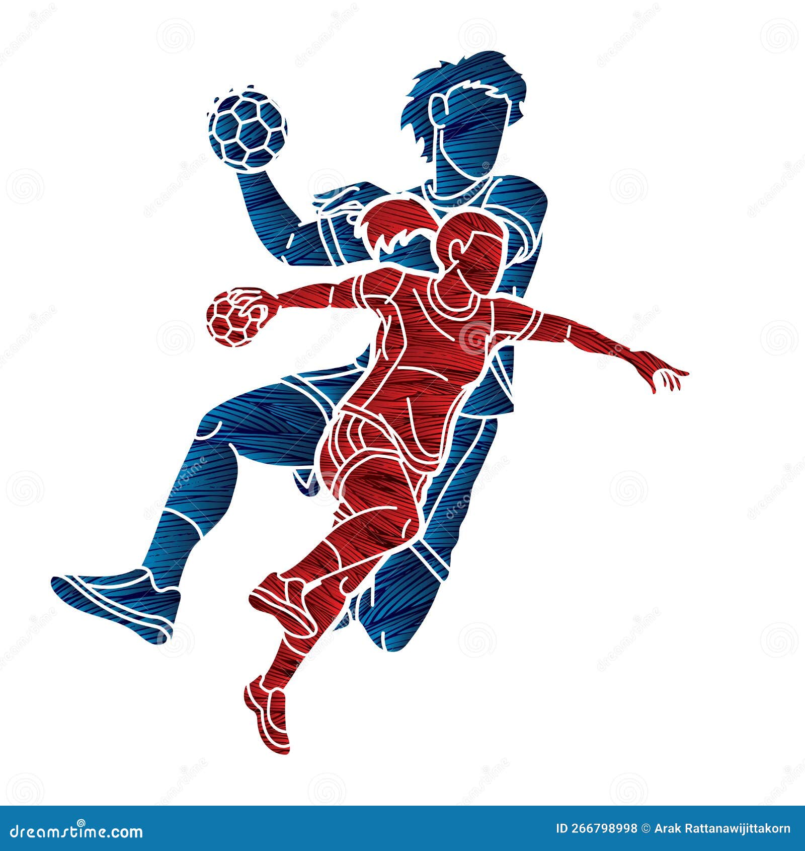 Handball Sport Male and Female Players Team Mix Action Cartoon Graphic ...