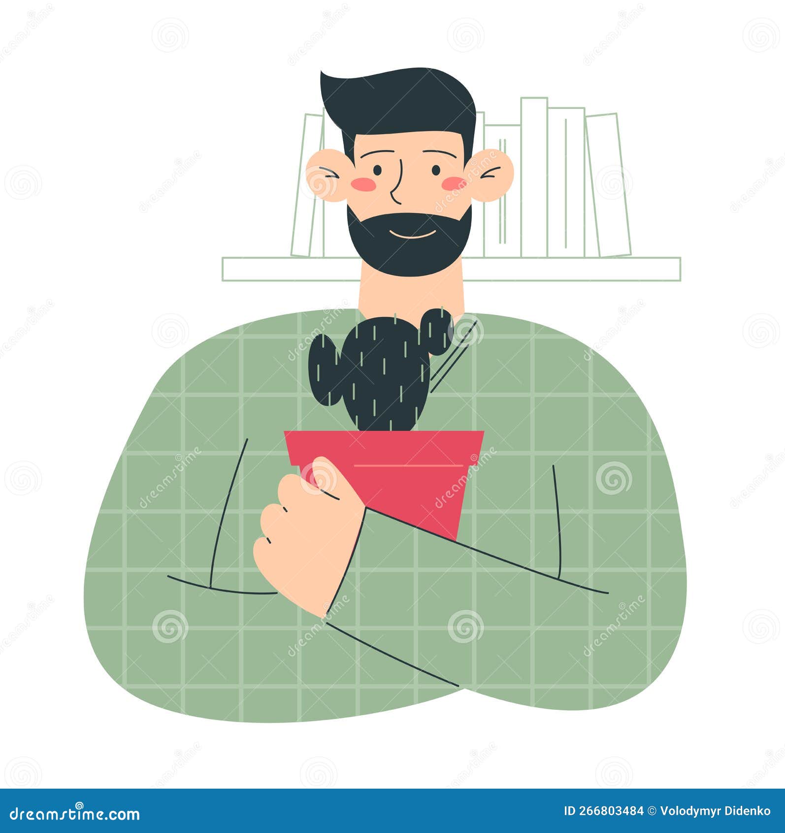Man with a Cactus in a Pot in His Hands. Flat Vector Minimalist ...