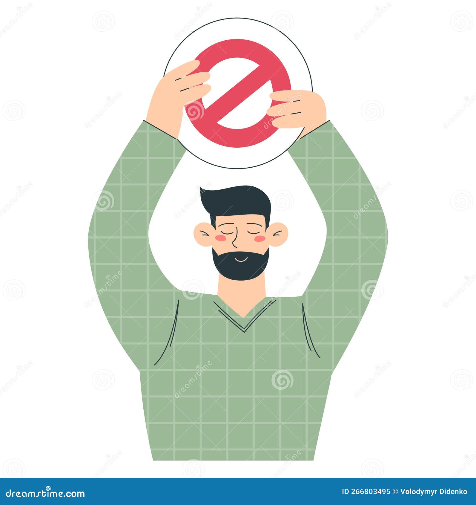 Man with a Block, Cancel Sign in His Hands. Flat Vector Minimalist ...