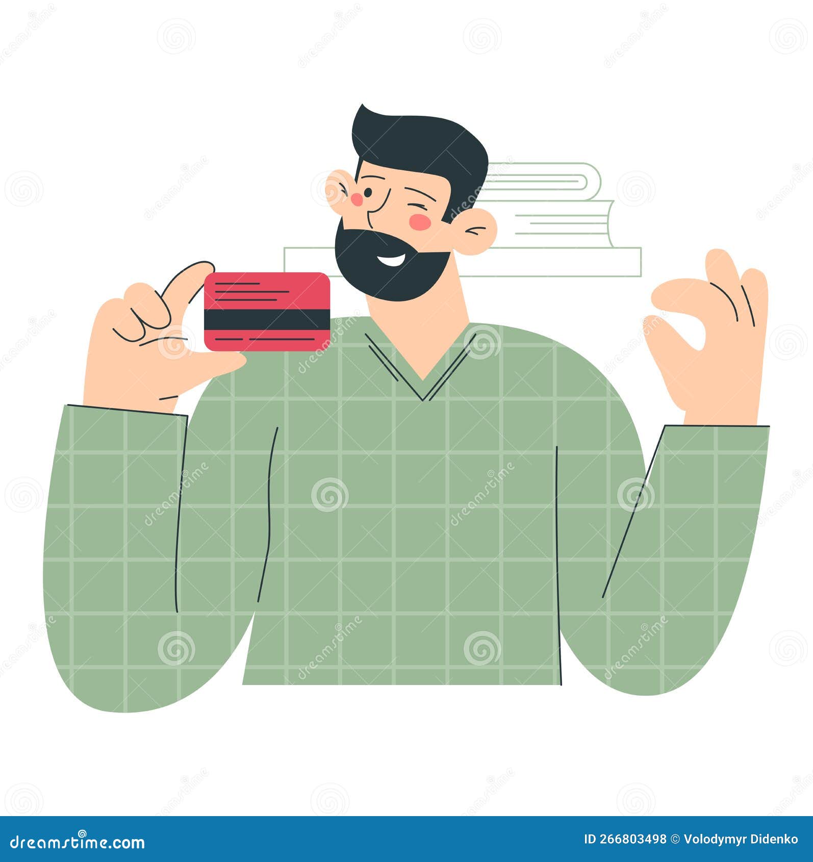 Happy Man with Credit Card in His Hand. Flat Vector Minimalist ...