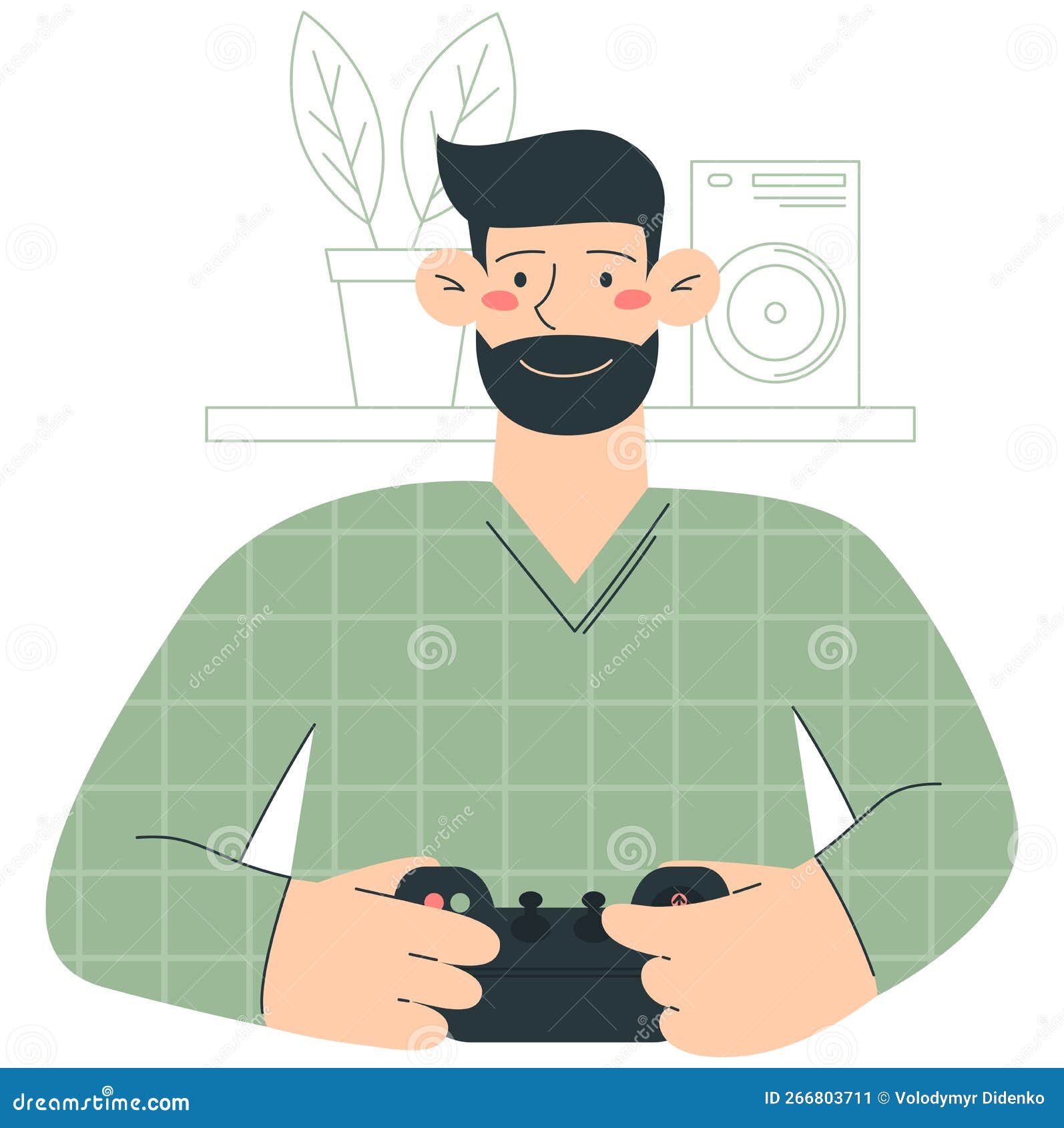 Smiling Man with a Joystick Playing Video Game. Flat Vector Minimalist ...