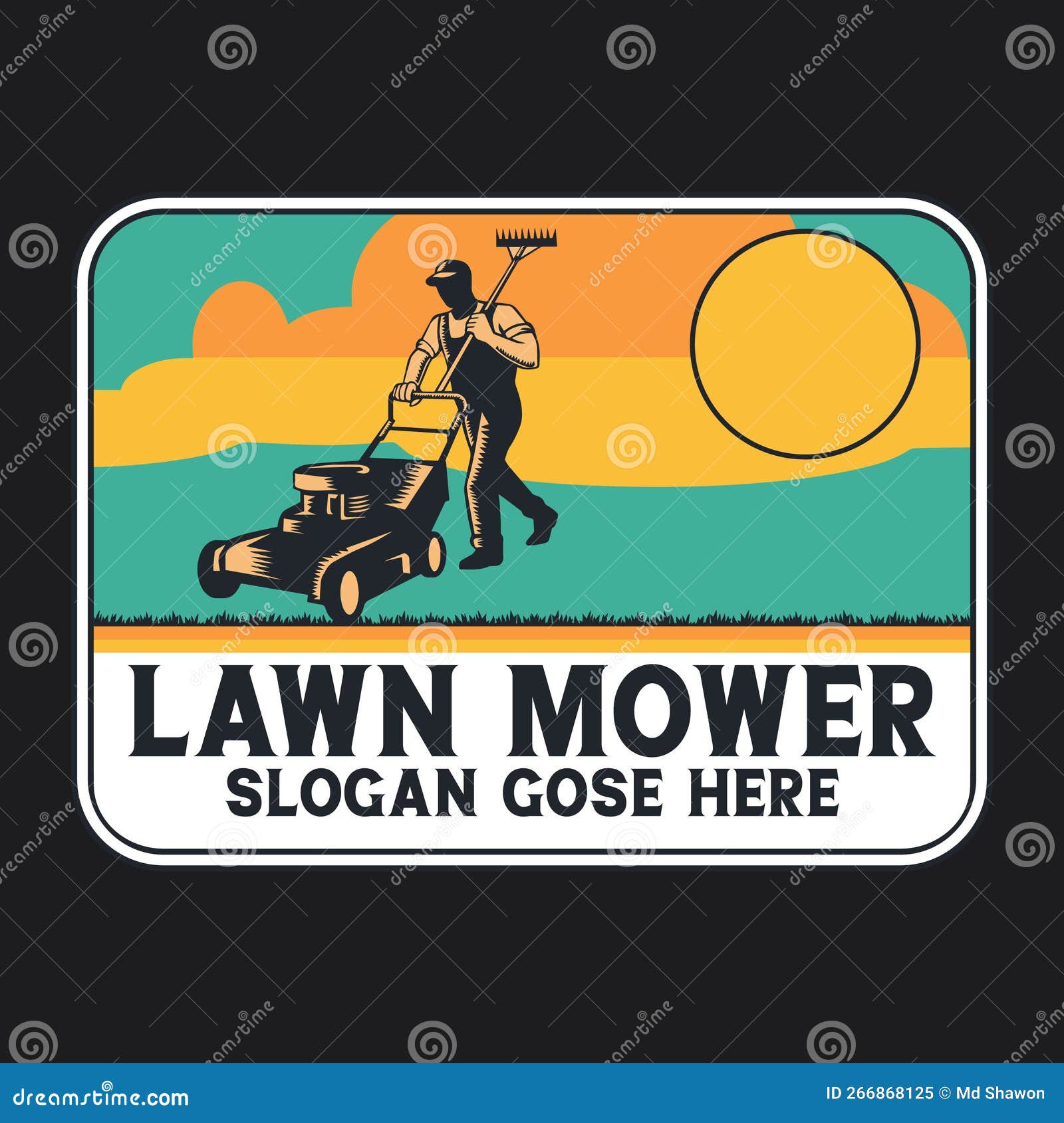 Lawn Mower Emblem Patch Logo Poster Label Vector Illustration Retro ...