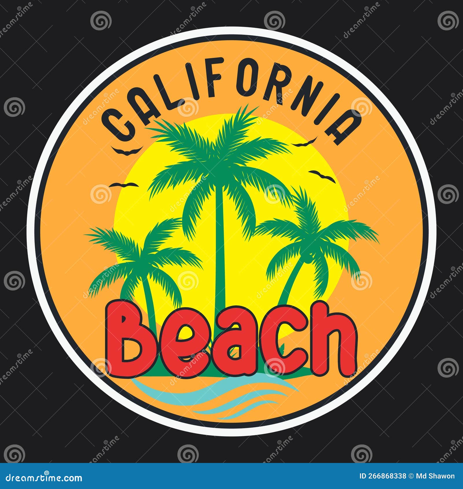 California Beach, Summer Sunset Emblem Patch Logo Poster Label Vector ...