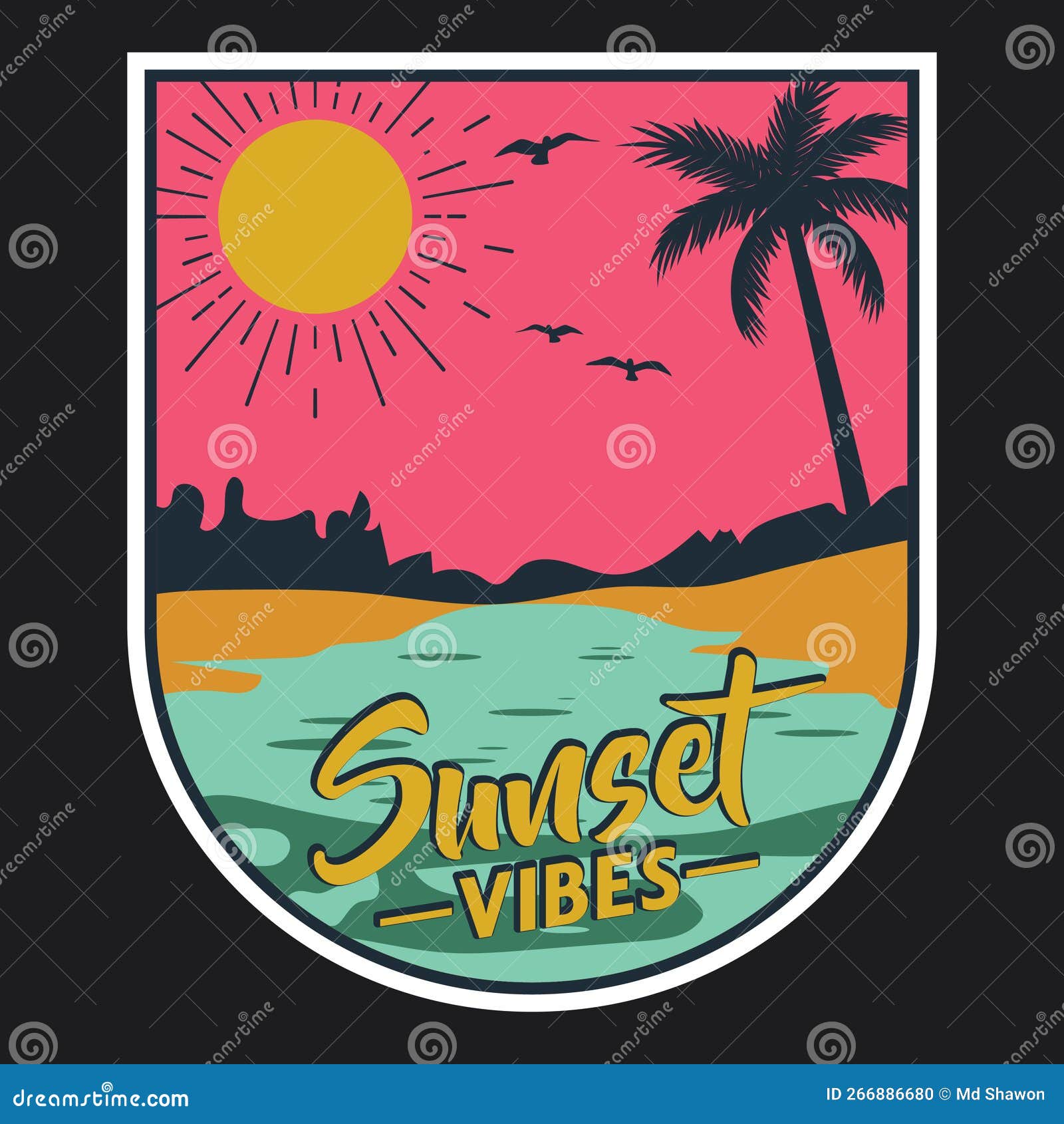 Summer Sunset Beach Emblem Patch Logo Poster Label Vector Illustration ...