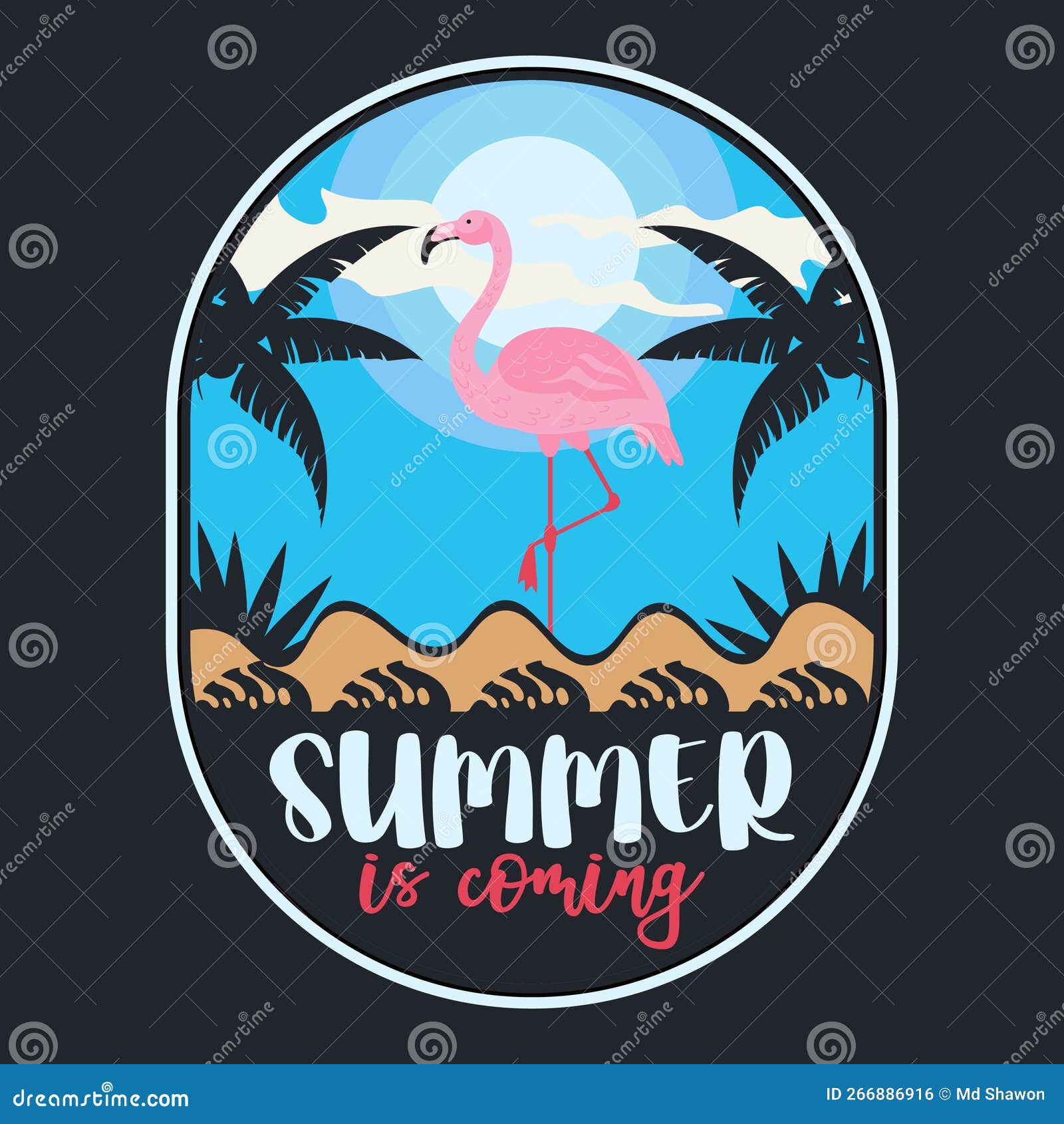 Summer Flamingo Sunset Beach Emblem Patch Logo Poster Label Vector ...
