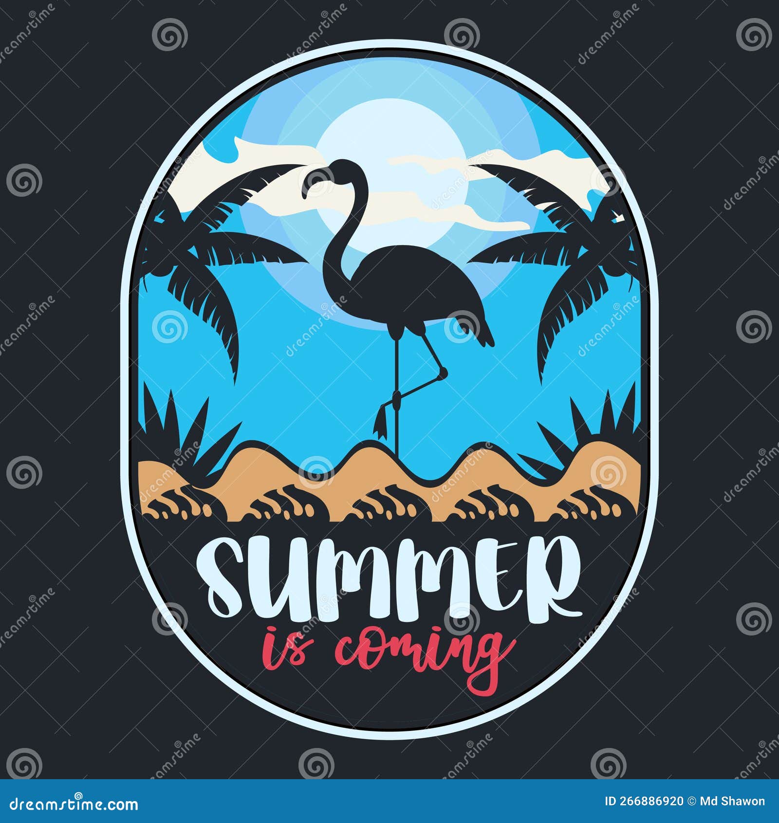 Summer Flamingo Sunset Beach Emblem Patch Logo Poster Label Vector ...