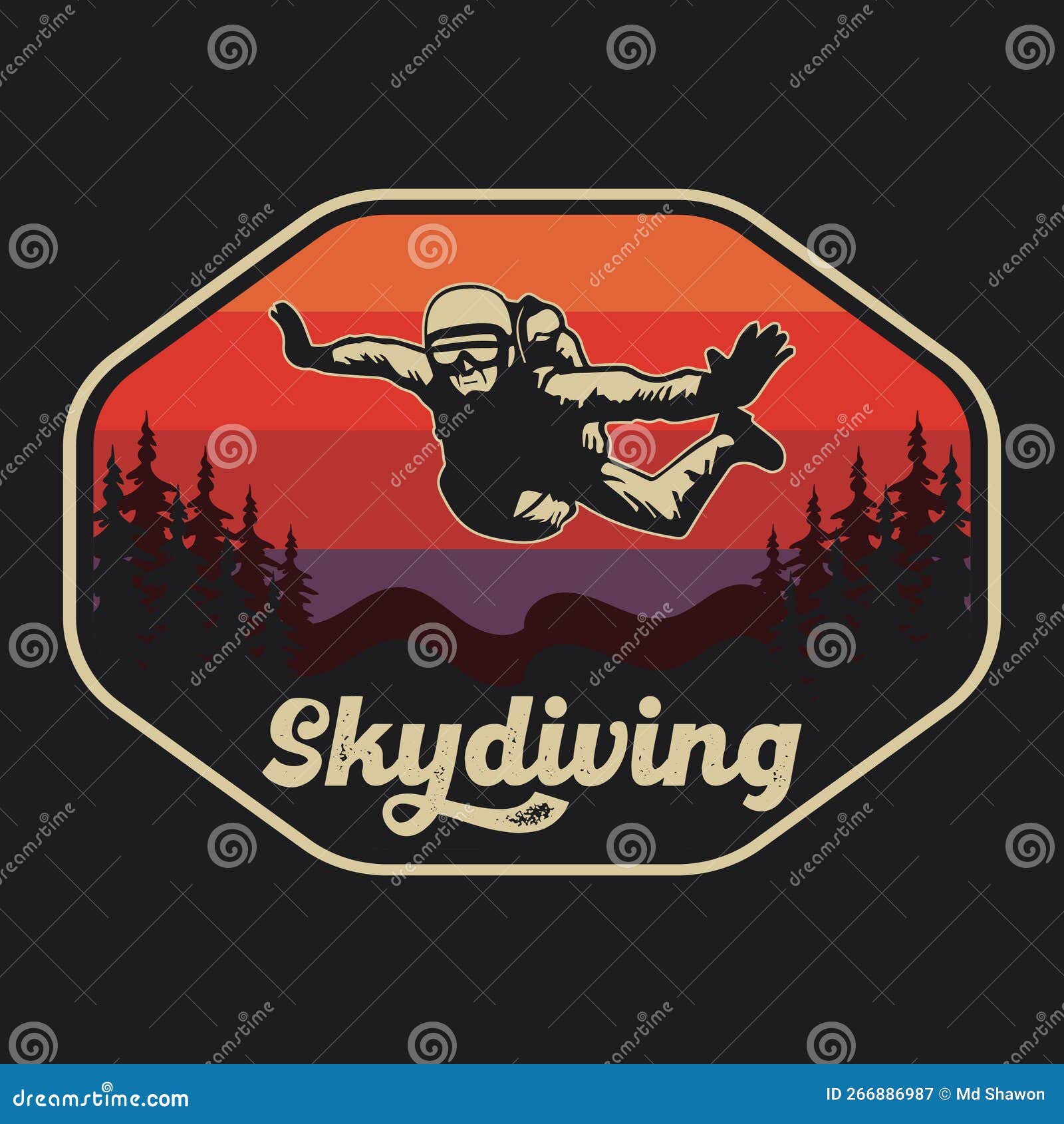 Skydiving Emblem Patch Logo Poster Label Vector Illustration Retro ...