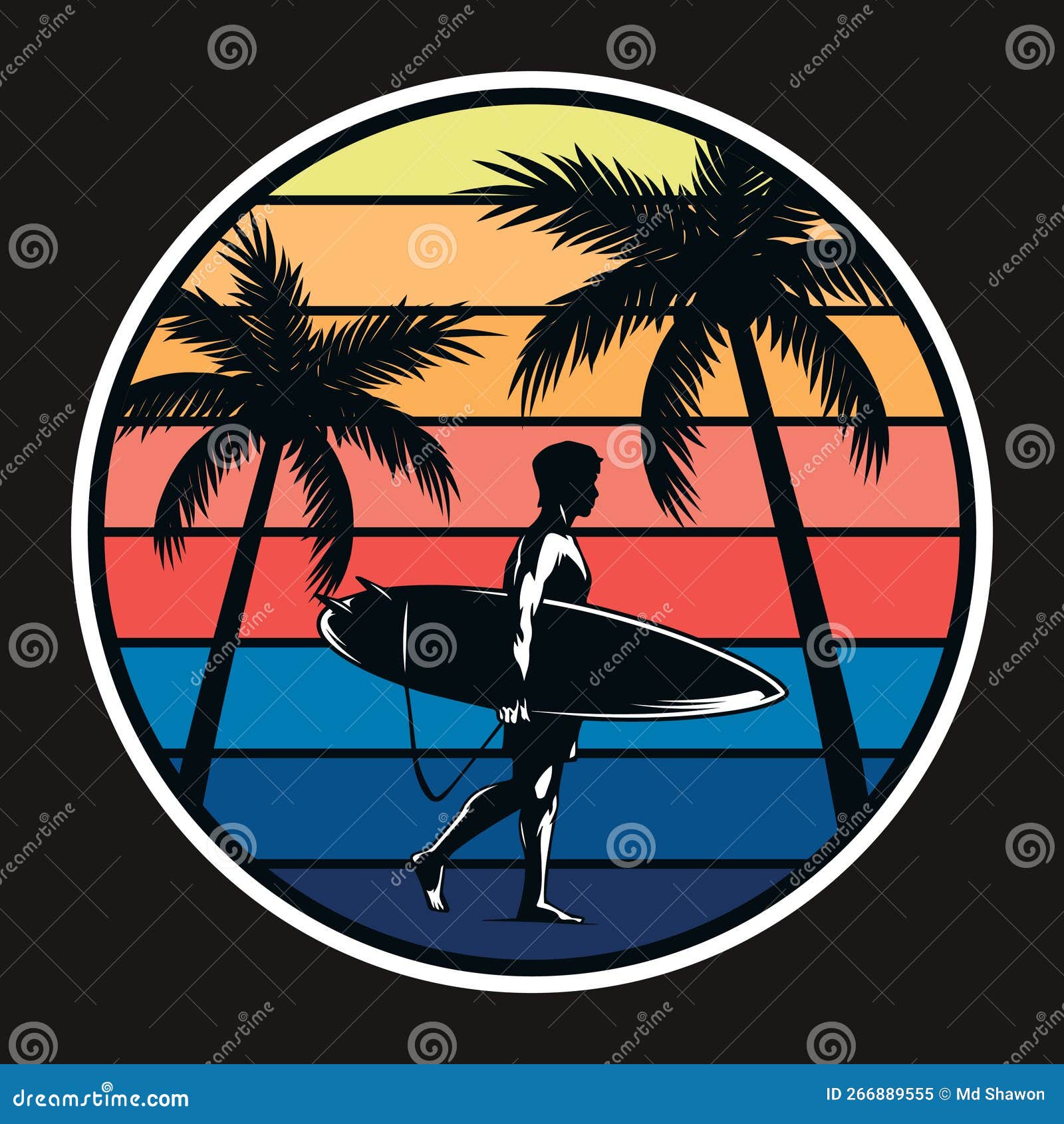 Summer Sunset Beach Emblem Patch Logo Poster Label Vector Illustration ...